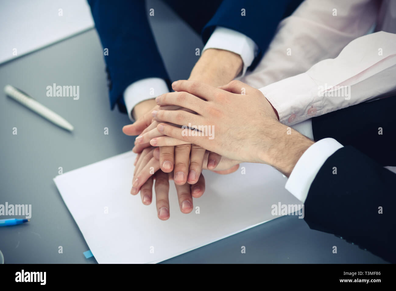 Business People Group Joining Hands Teamwork Or Meeting Concepts Stock