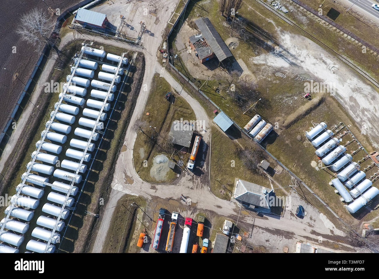 Top view of a small tank farm. Storage of fuel and lubricants Stock ...