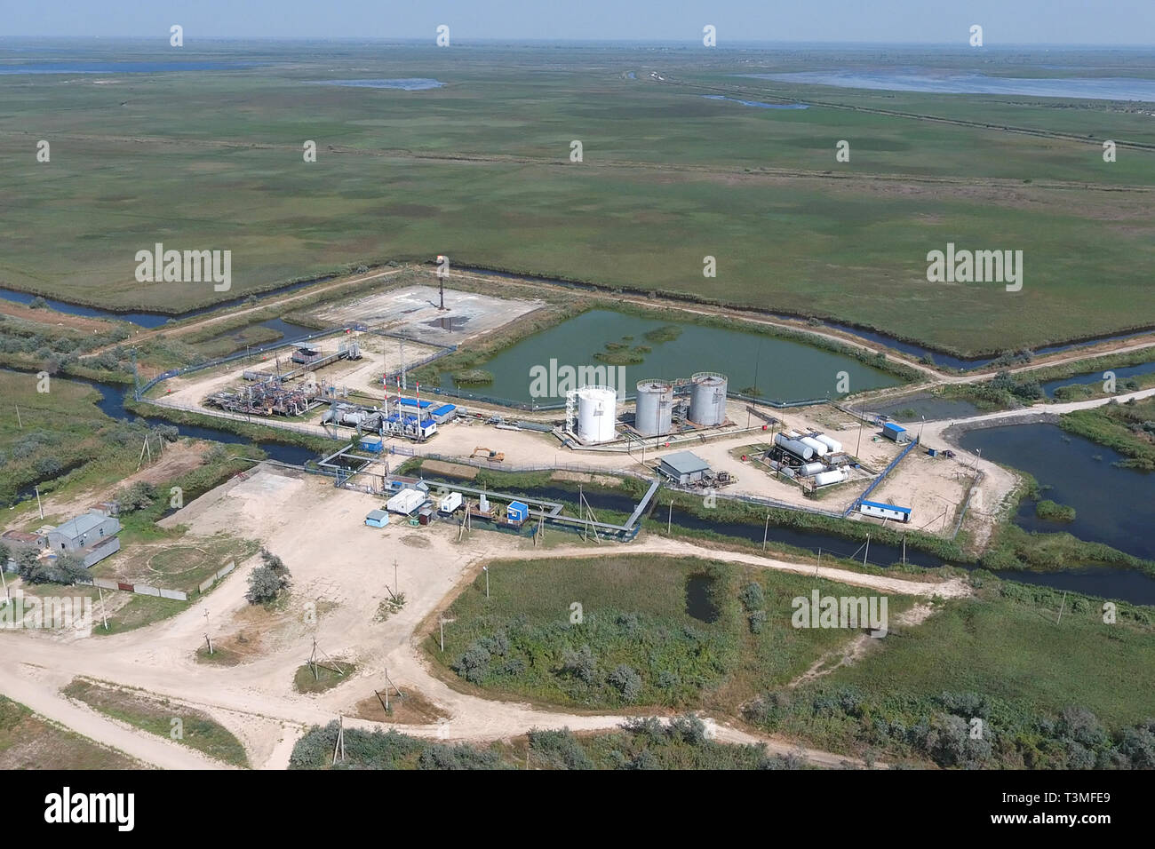 Top view of the equipment for oil separation. Equipment for the drying ...