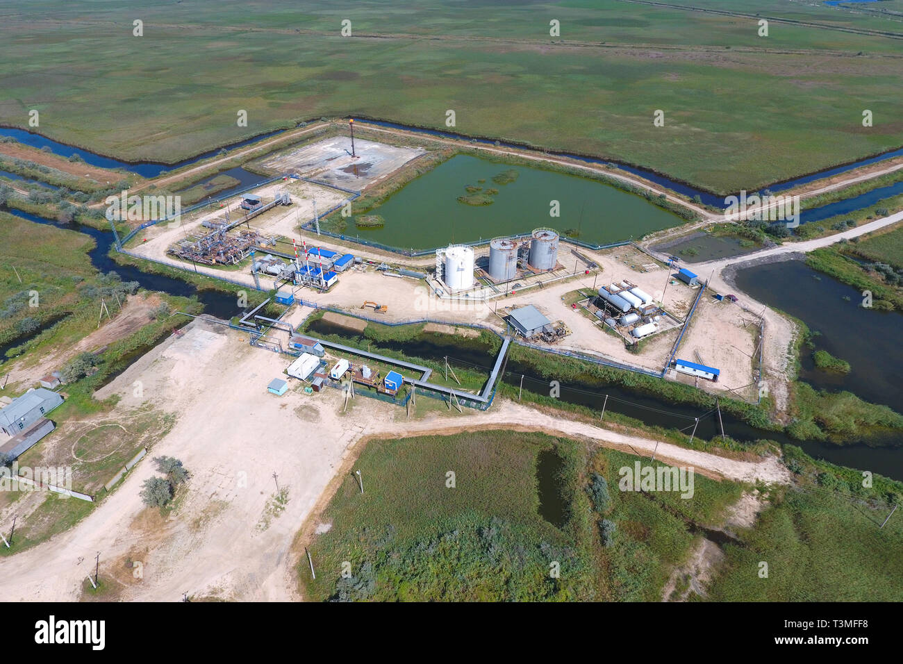 Top view of the equipment for oil separation. Equipment for the drying gas and condensate ...