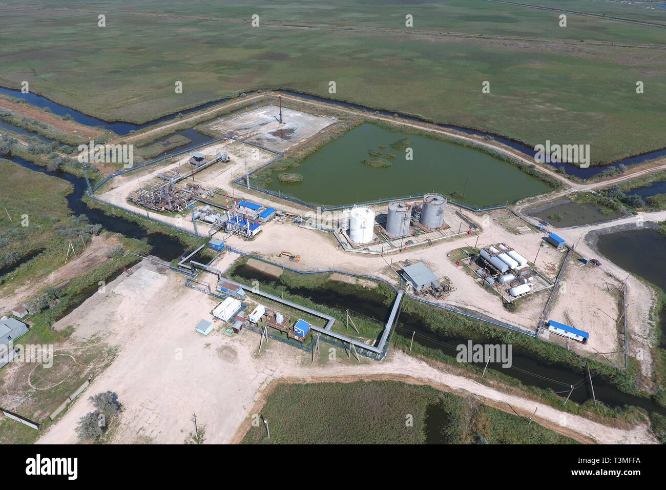 Top view of the equipment for oil separation. Equipment for the drying ...