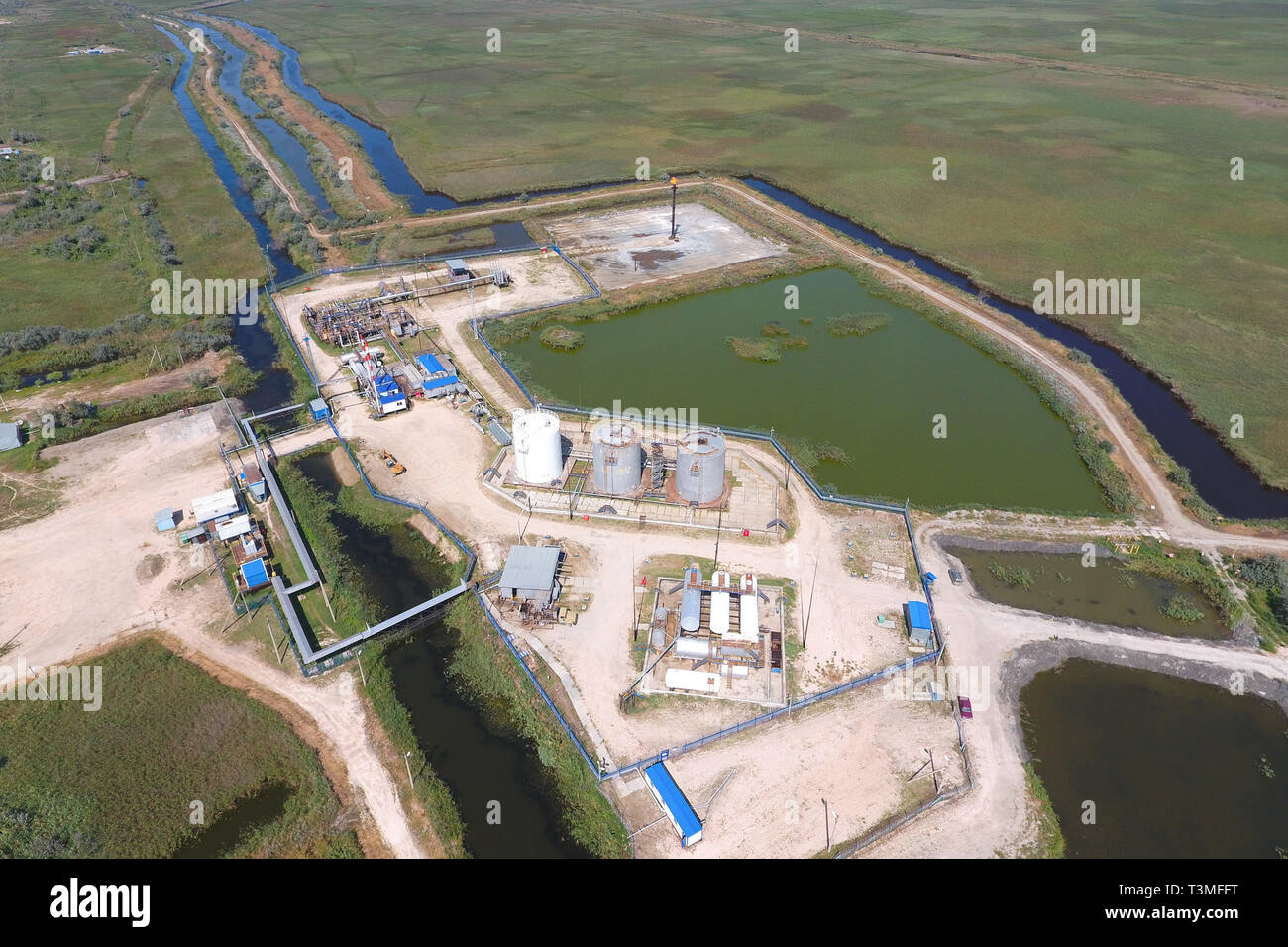 Top view of the equipment for oil separation. Equipment for the drying ...