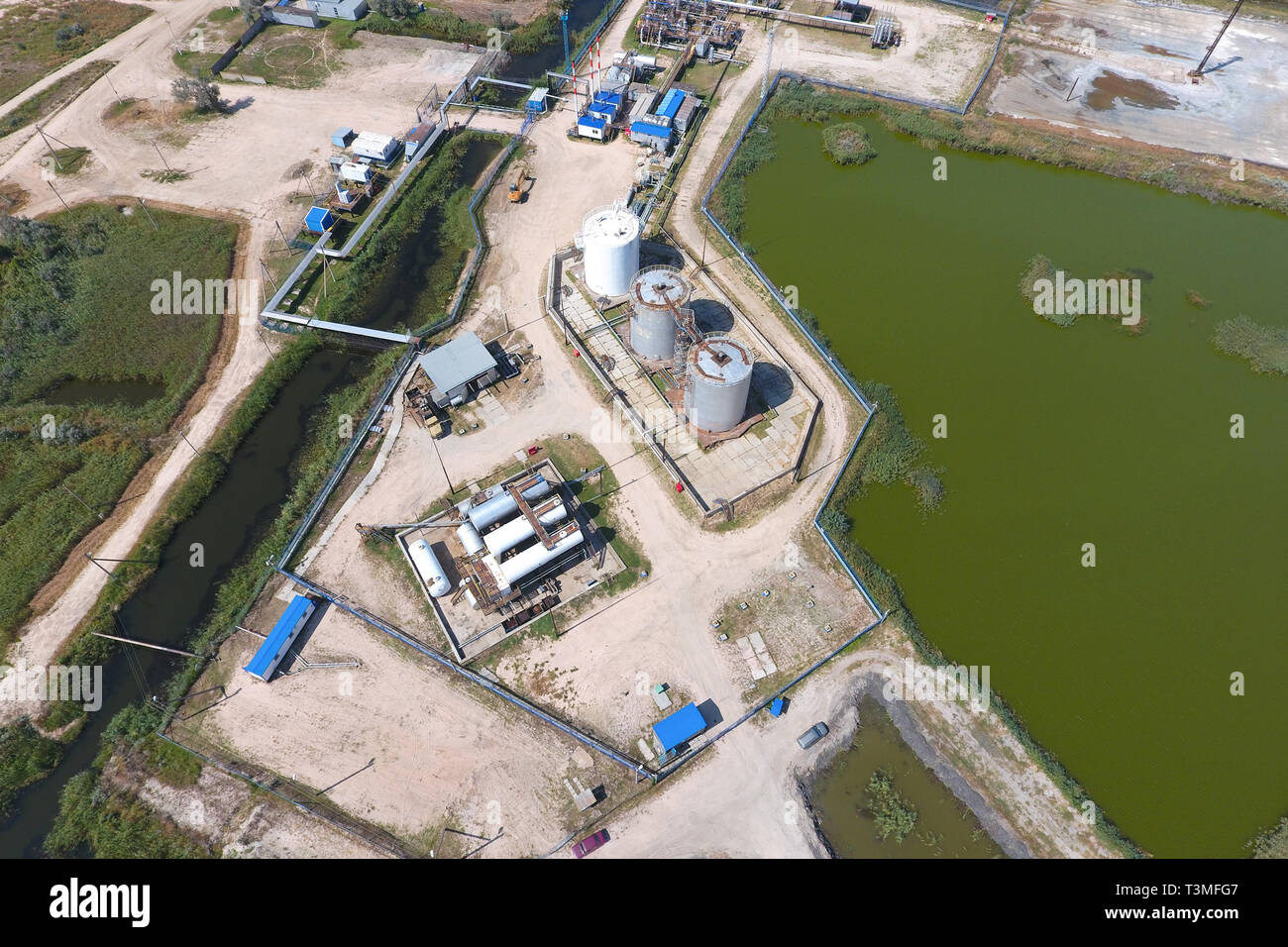 Top view of the equipment for oil separation. Equipment for the drying ...