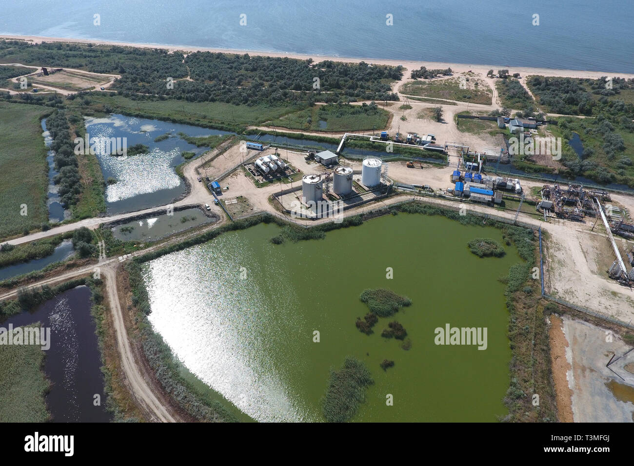 Top view of the equipment for oil separation. Equipment for the drying ...