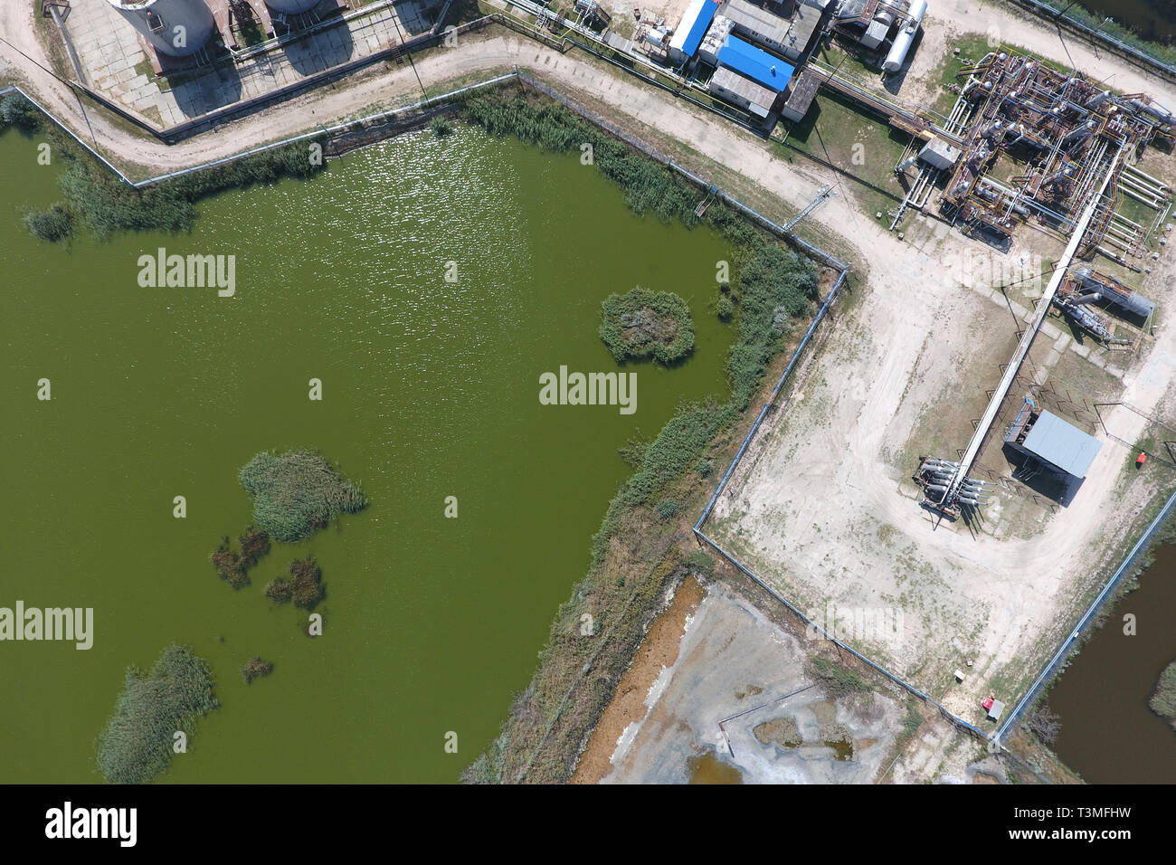 Top view of the equipment for oil separation. Equipment for the drying ...