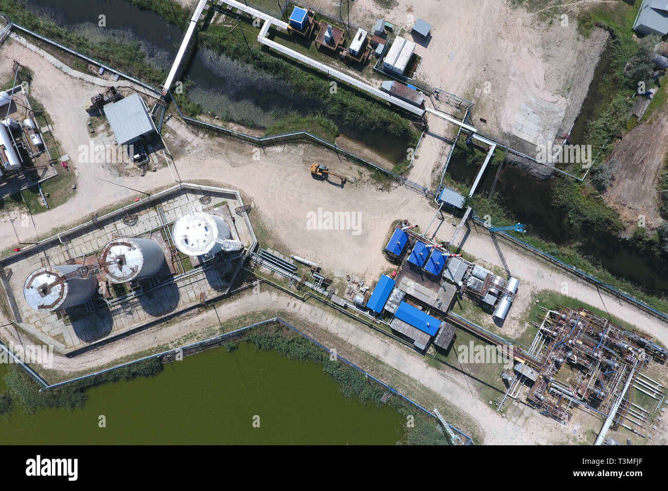 Top view of the equipment for oil separation. Equipment for the drying gas and condensate ...