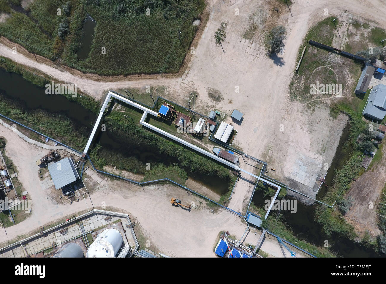 Top view of the equipment for oil separation. Equipment for the drying ...