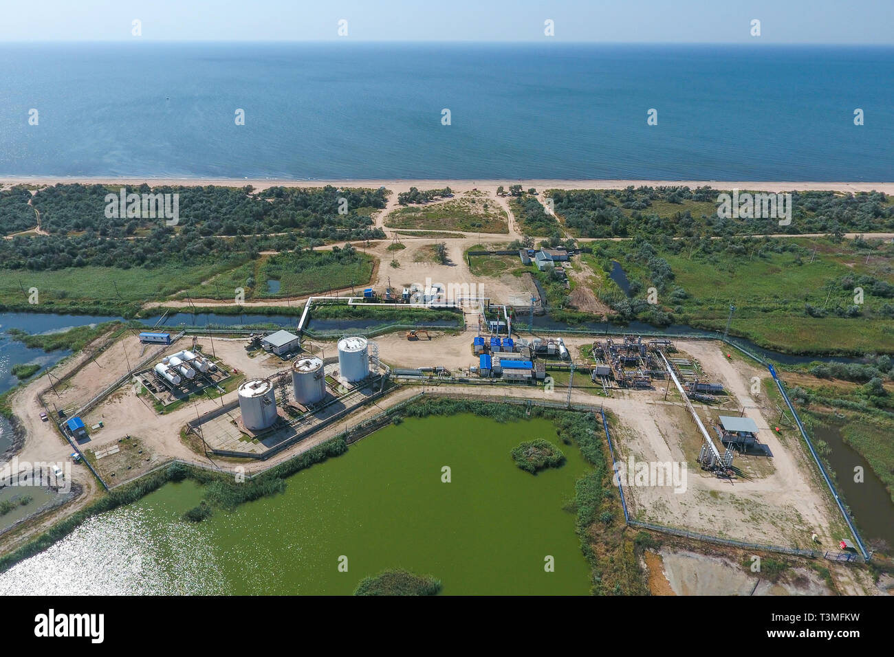 Top view of the equipment for oil separation. Equipment for the drying ...
