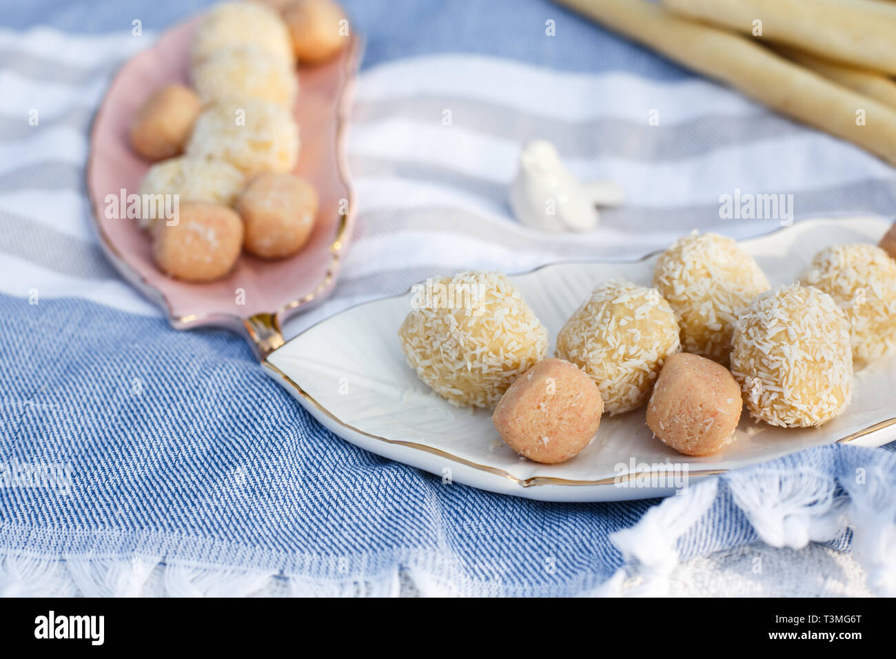 Sugar free hand made sweets layout on plates Stock Photo - Alamy
