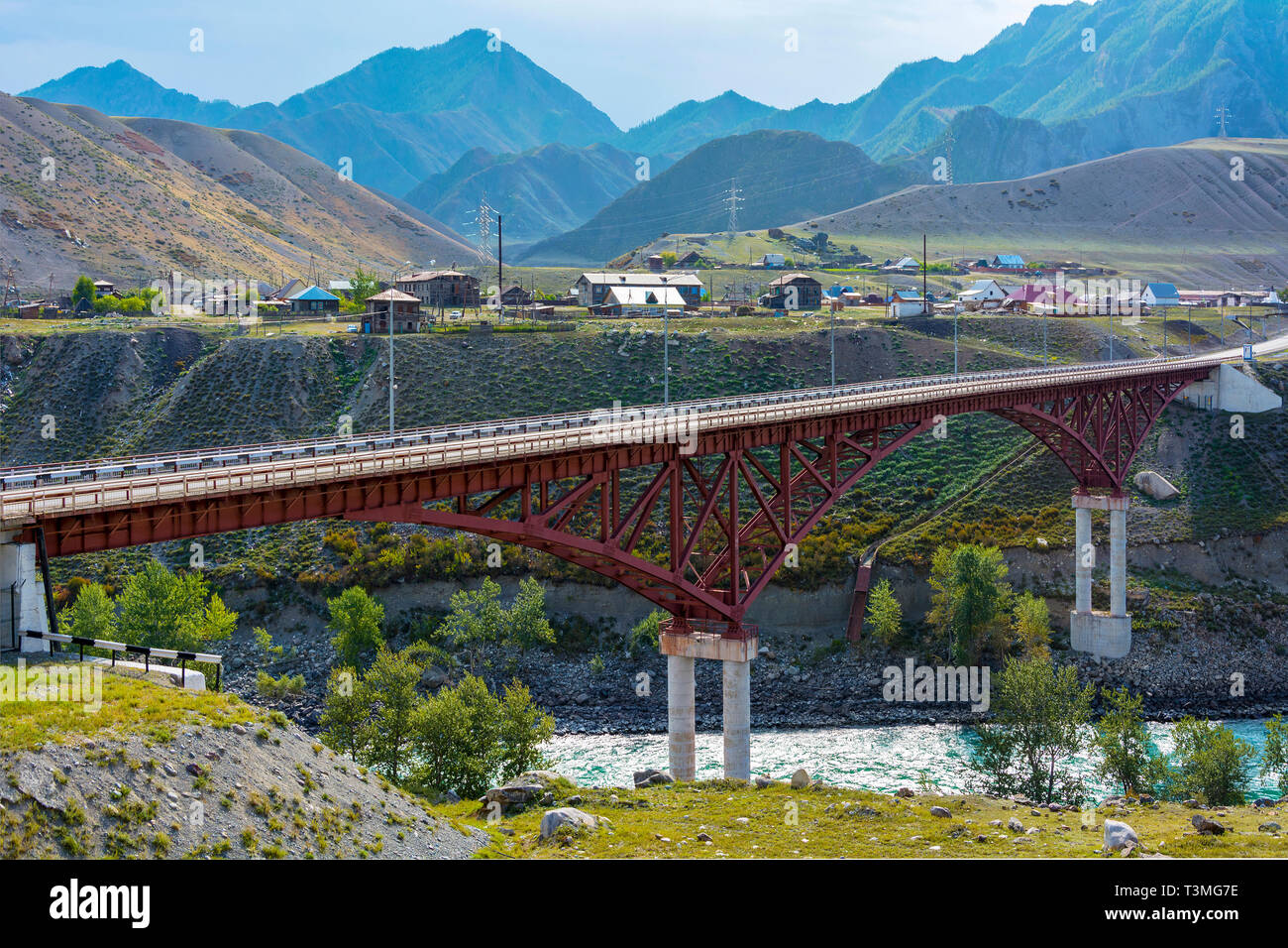 New road bridge across the Katun river in the village of Inya, Chui ...