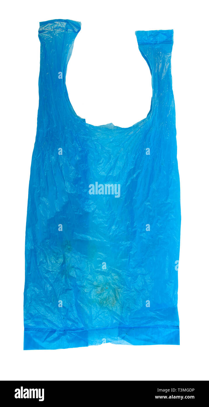 Blue polyethylene shopping bag isolated on white background Stock Photo ...