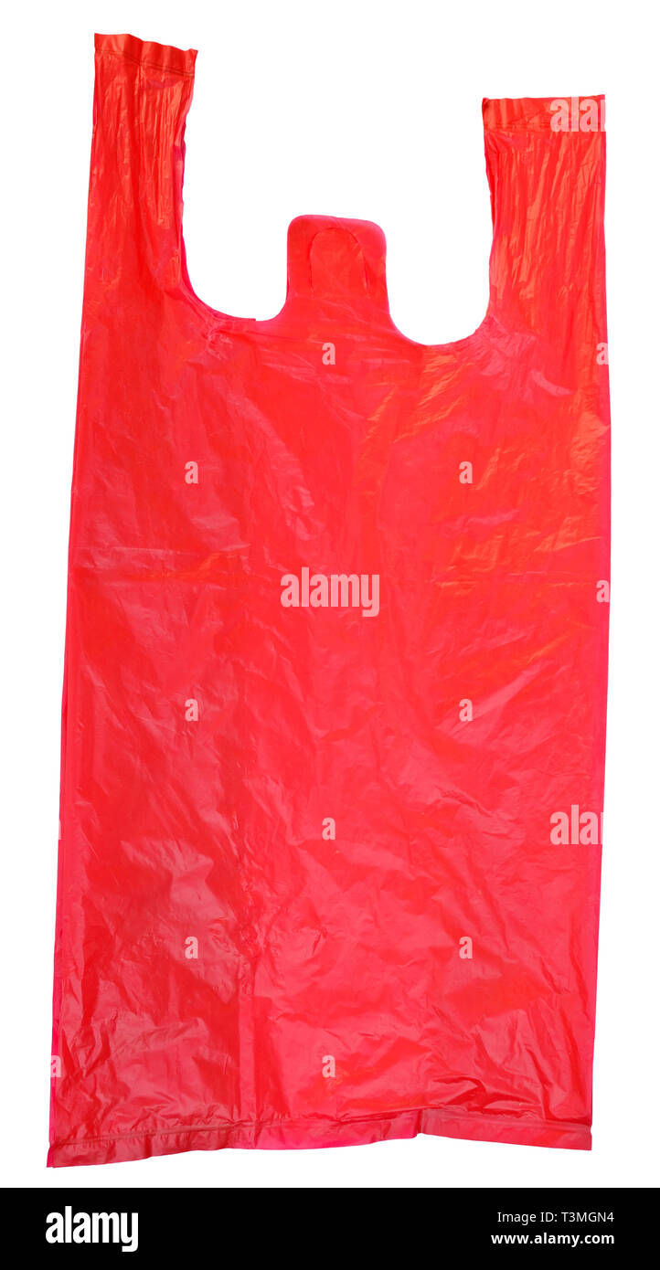 Red polyethylene shopping bag isolated on white background Stock Photo ...