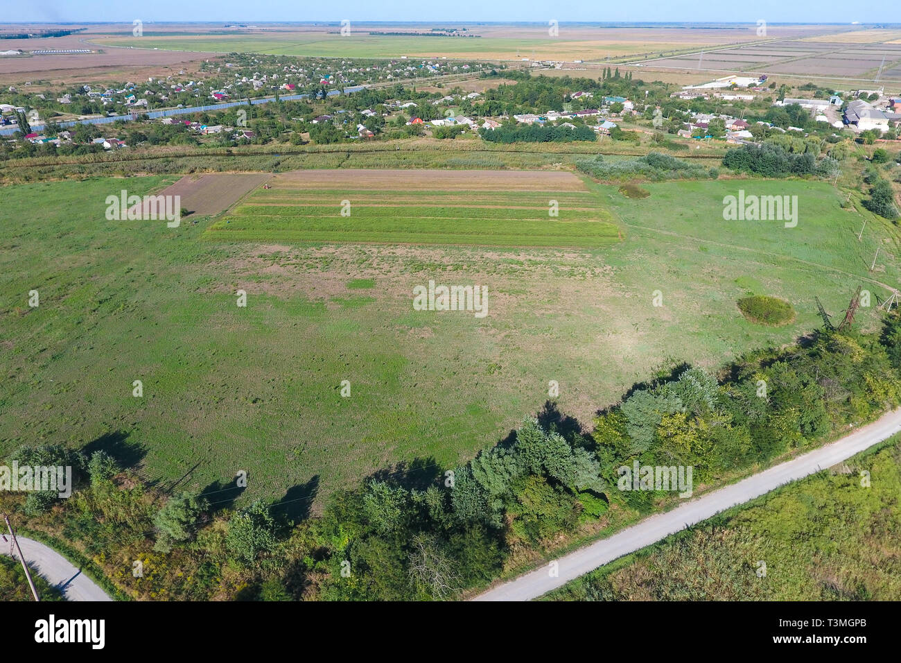 Top view of the small village. Aerophotographing above the village ...