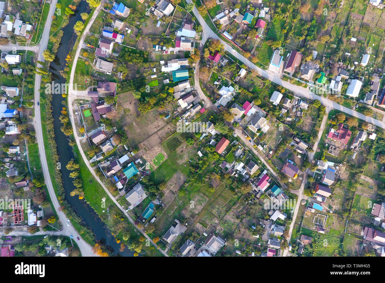 Top view of the village. One can see the roofs of the houses and ...