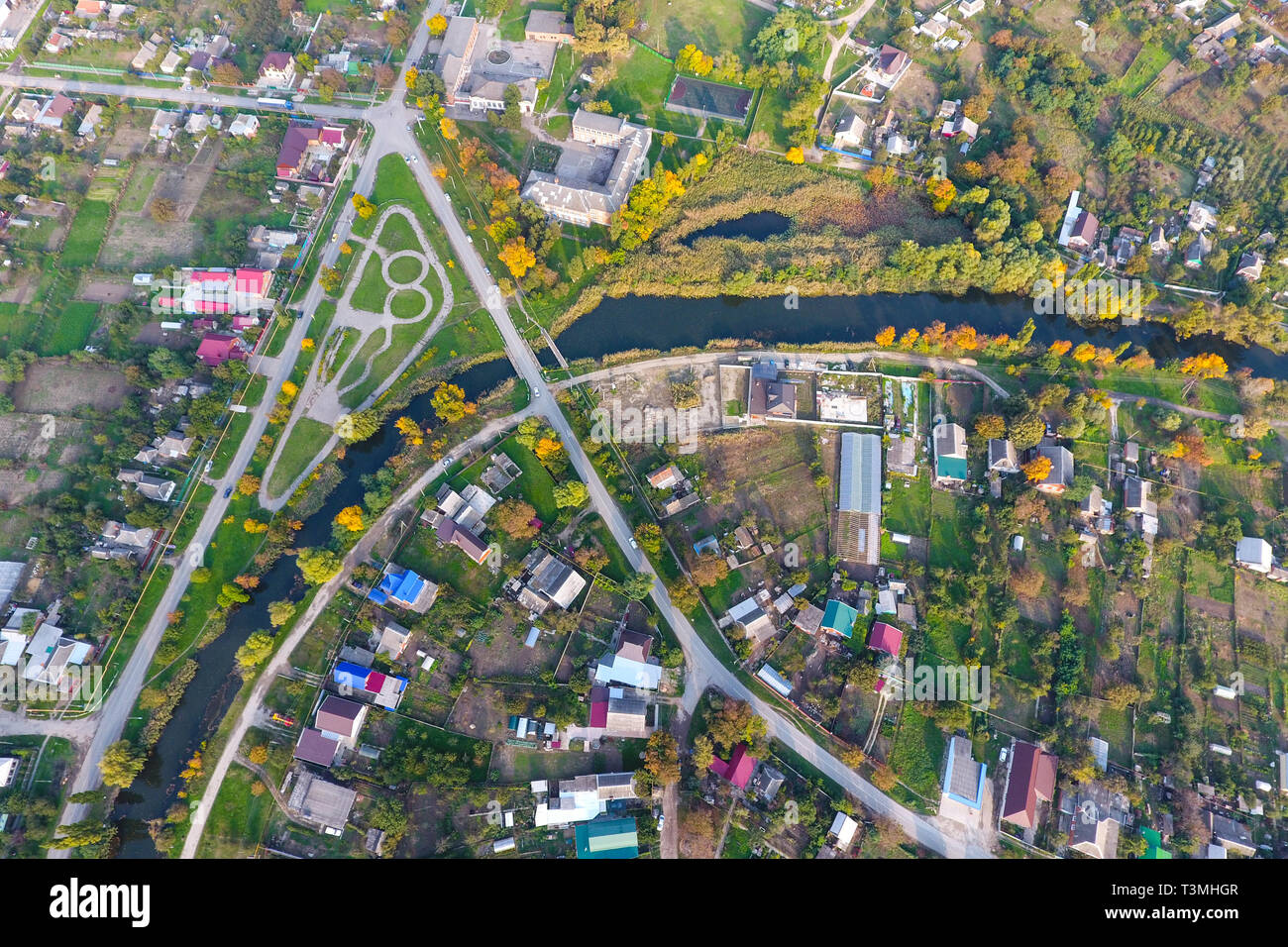 Top view of the village. One can see the roofs of the houses and ...