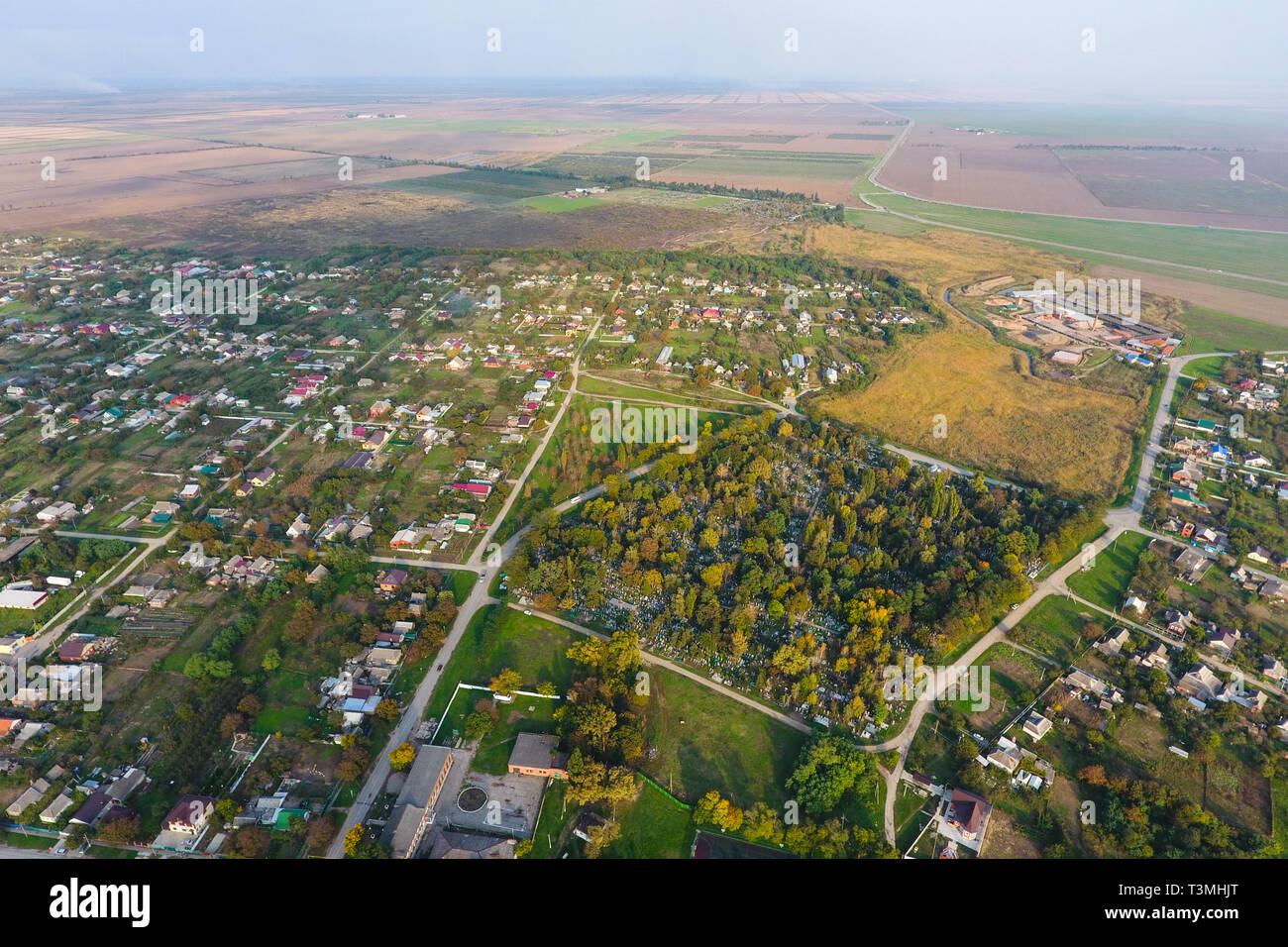 Top view of the village. One can see the roofs of the houses and ...