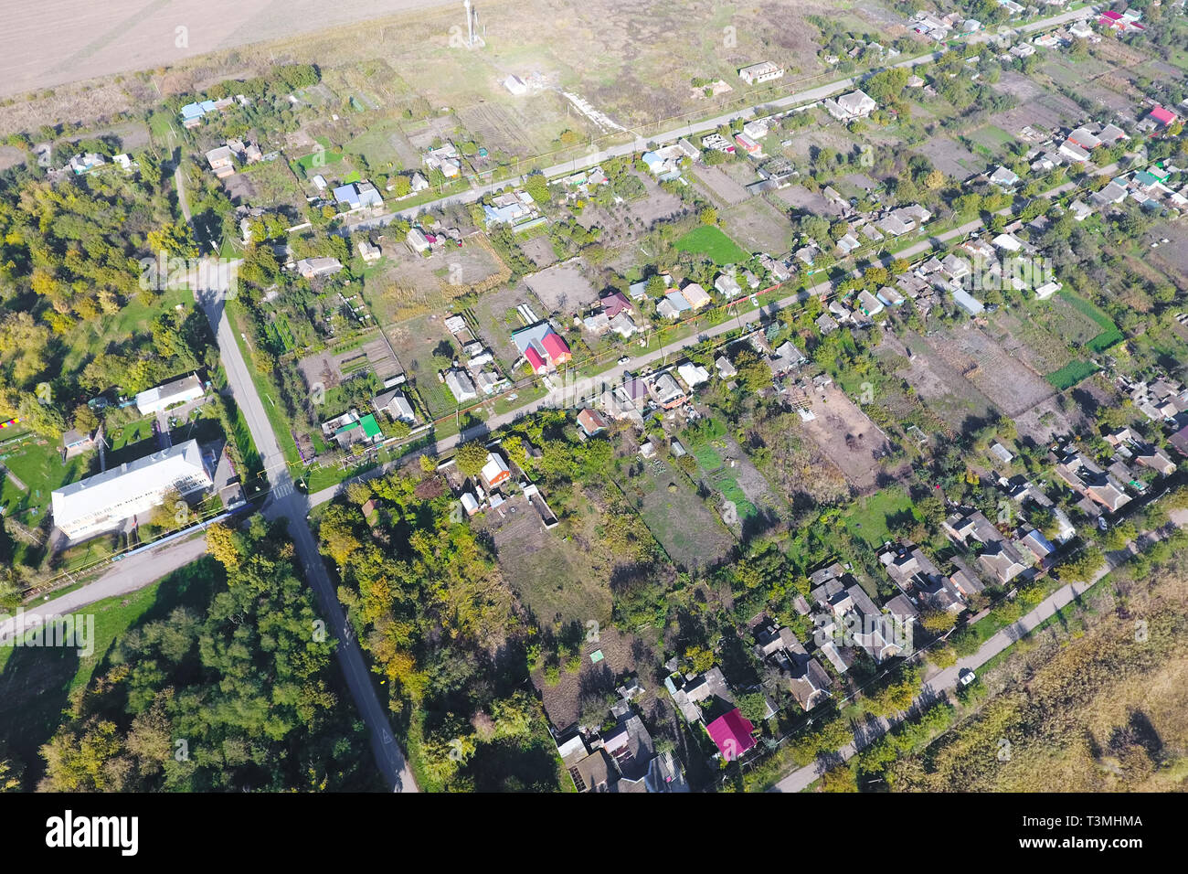 Top view of the village. One can see the roofs of the houses and ...