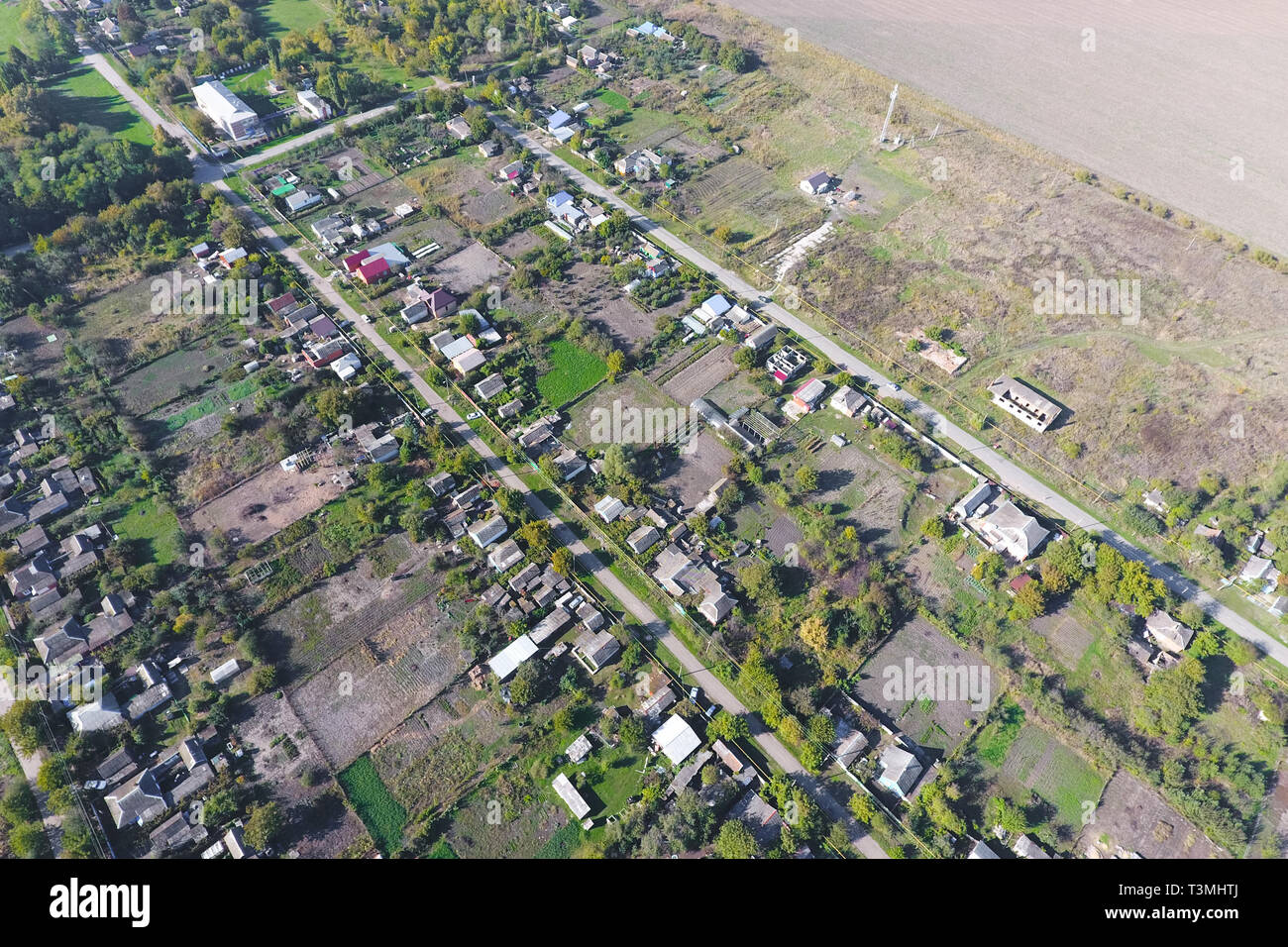 Top view of the village. One can see the roofs of the houses and ...