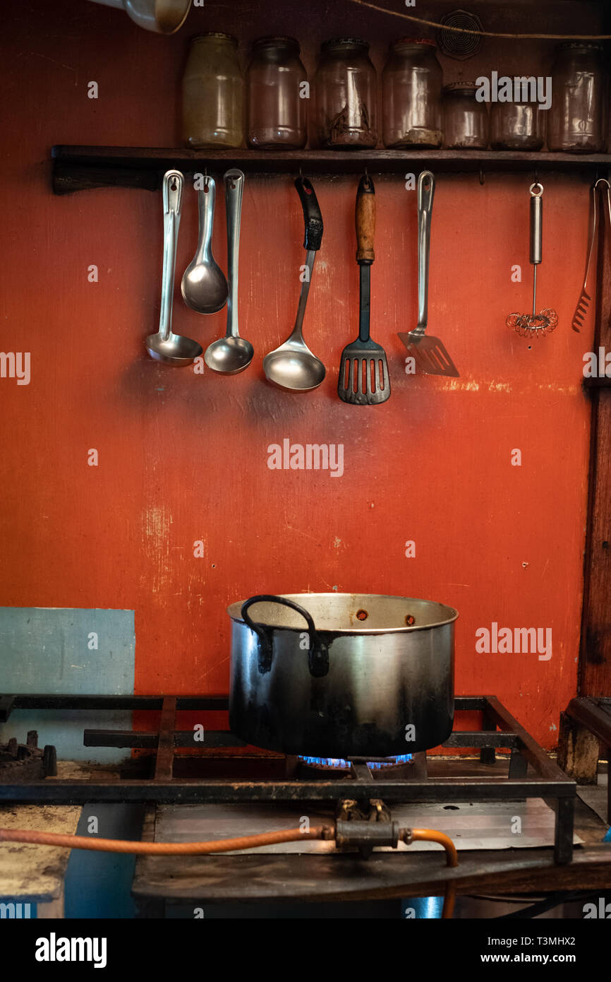 Rural restaurant kitchen at Port St Johns on the wild coast in Transkei ...