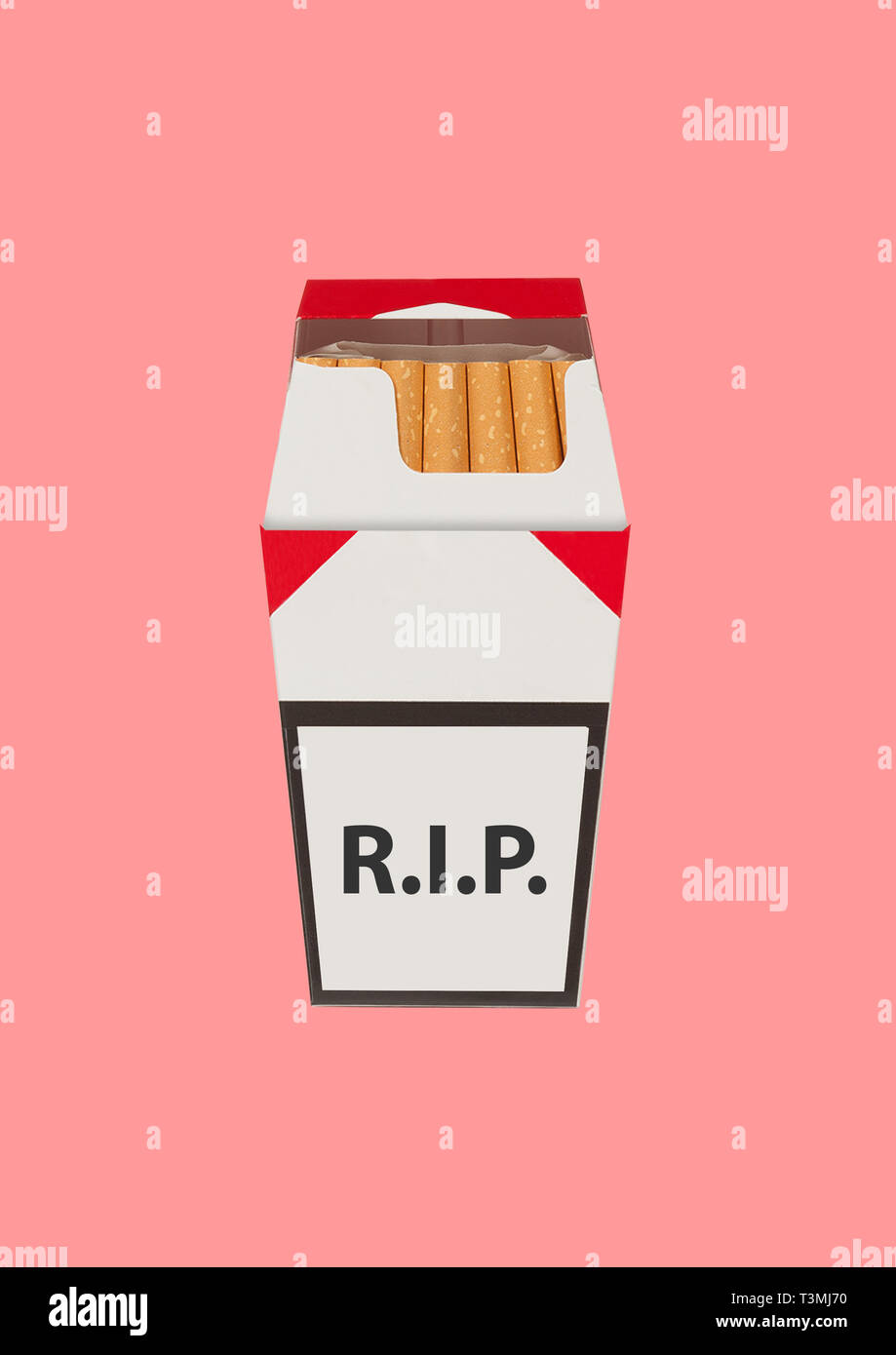 Death goes along. Coffin formed the pack of cigarettes against trendy ...
