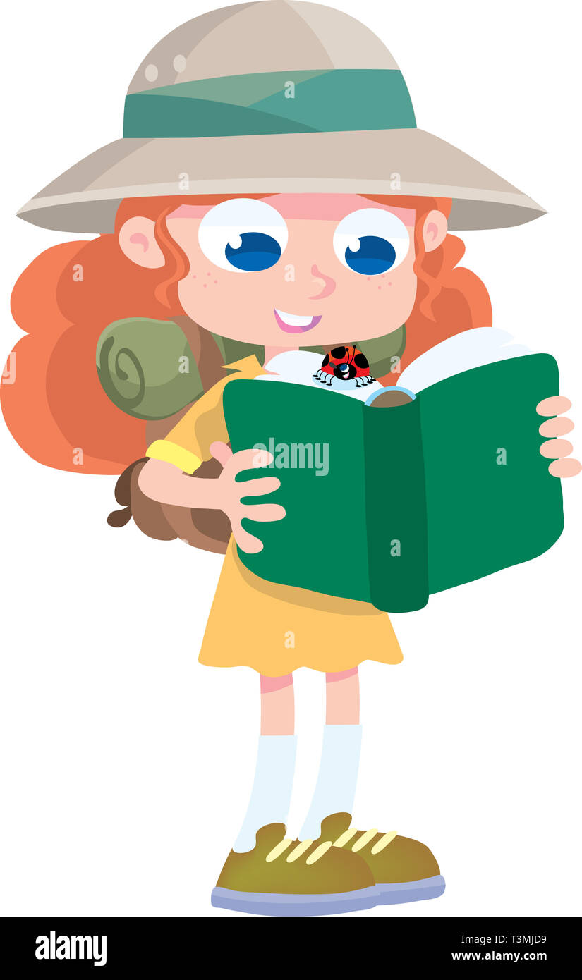 little girl explorer with lady bird the book Stock Photo - Alamy