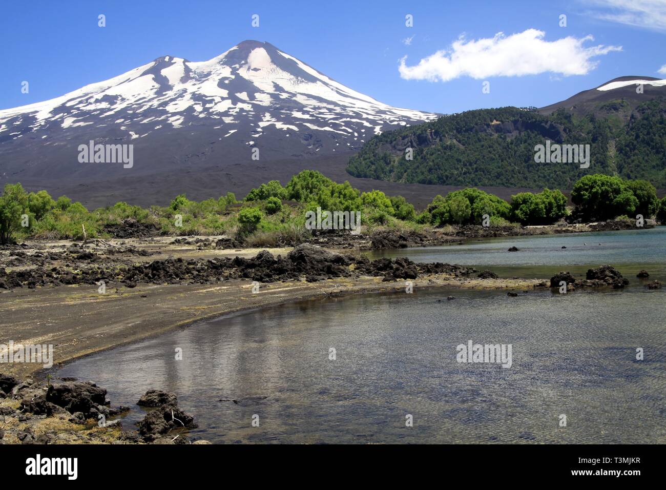 Volcano Llaima at Conguillio NP in central Chile - View over the lake ...