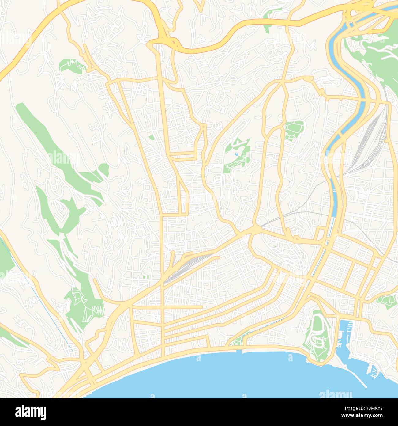 Printable map of Nice, France with main and secondary roads and larger ...