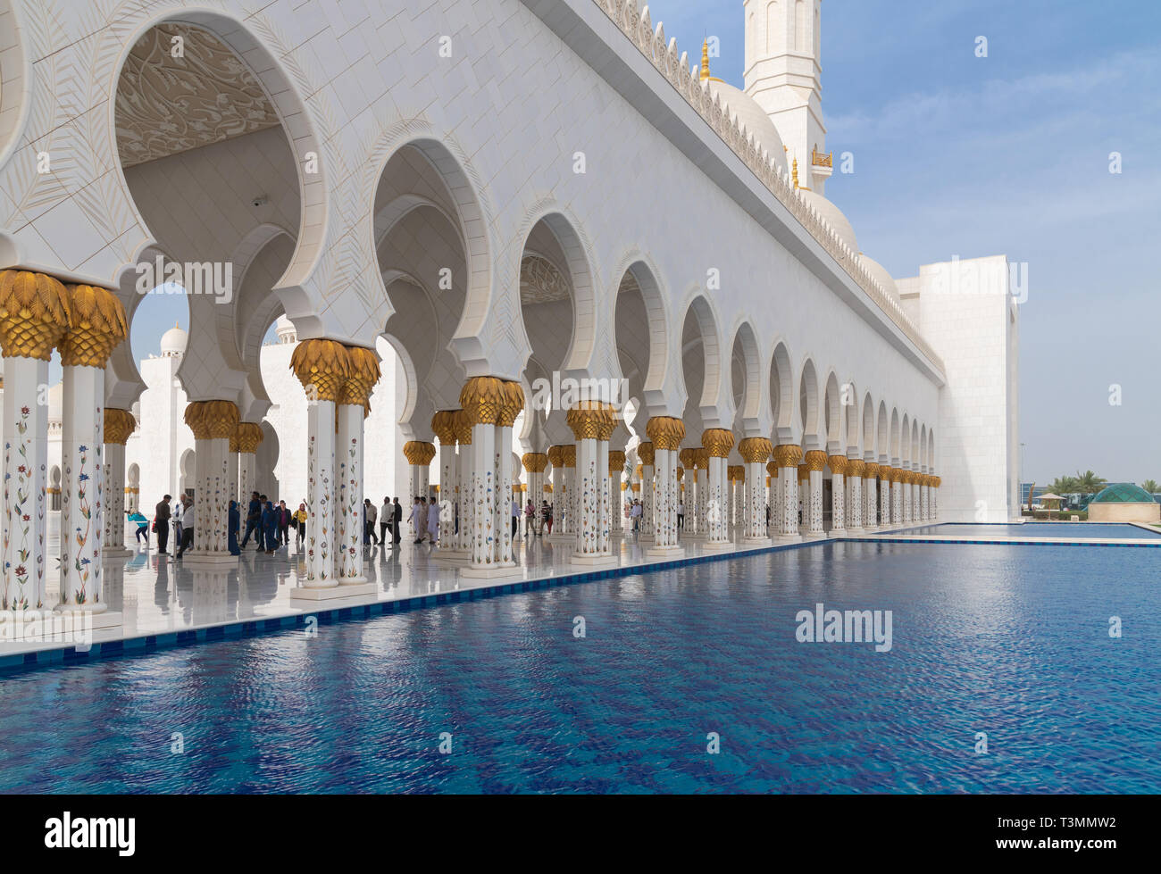 Abu Dhabi, UAE - March 31. 2019. Colonnade of Sheikh Zayd Grand Mosque ...