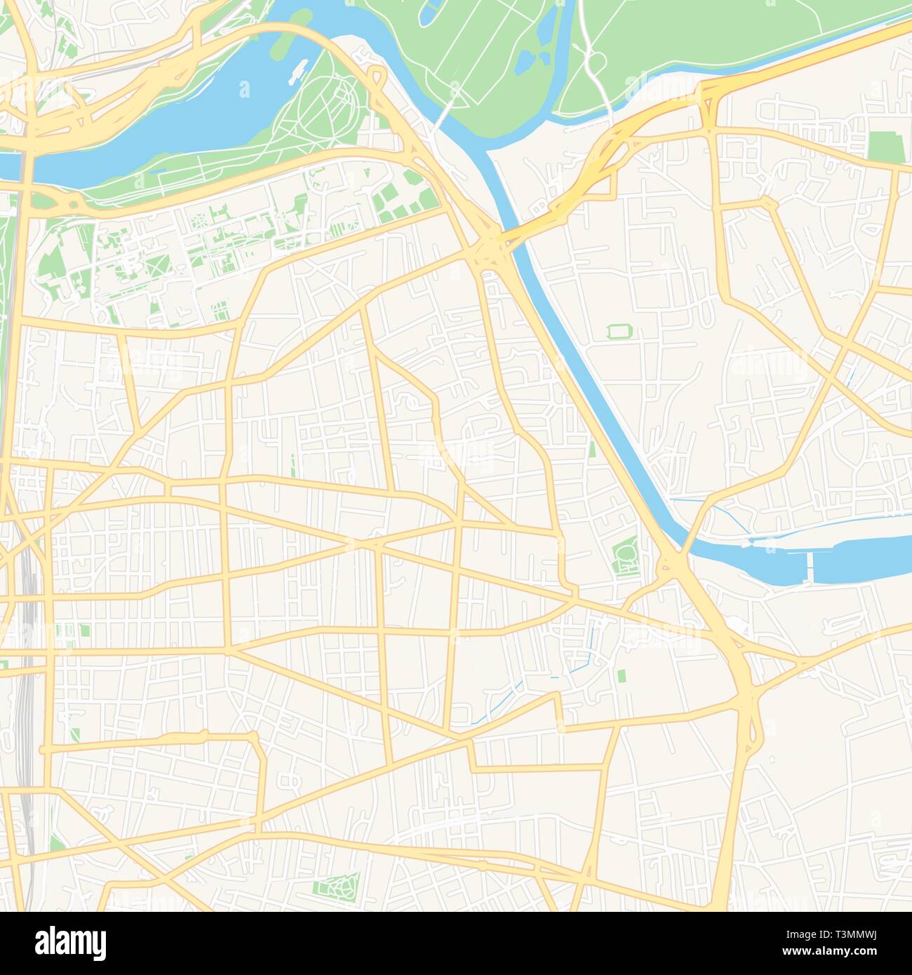Printable map of Villeurbanne, France with main and secondary roads and ...