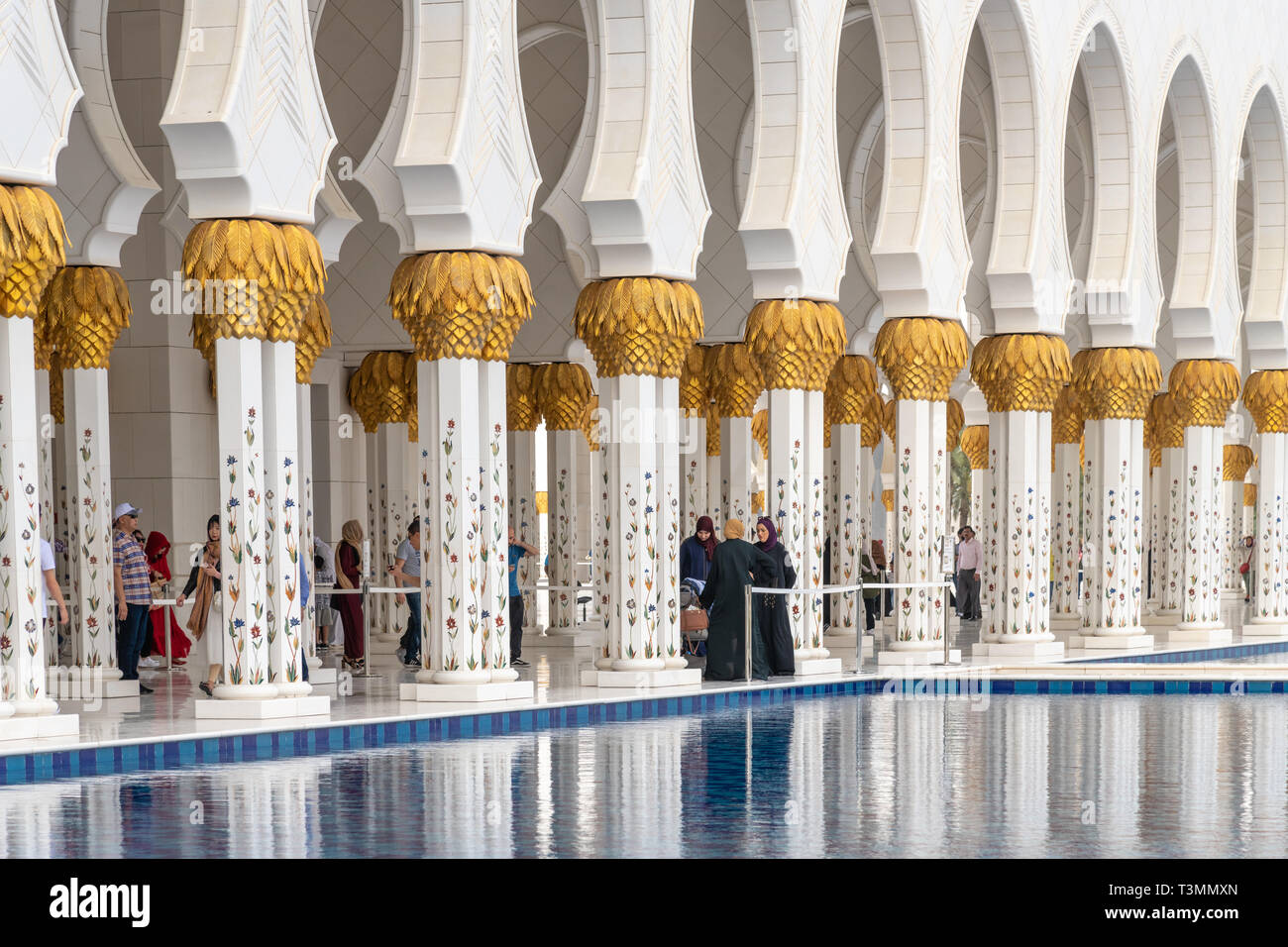 Abu Dhabi, UAE - March 31. 2019. Fragment of Colonnade of Sheikh Zayd ...