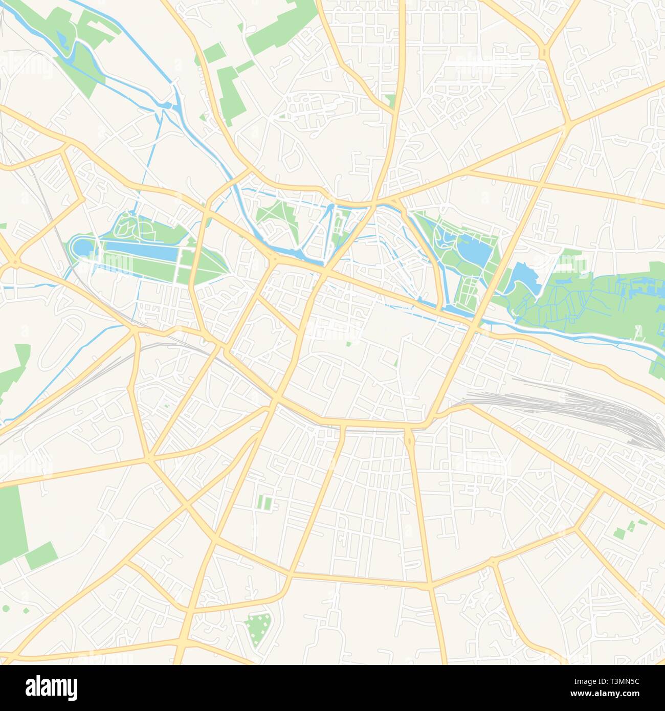 Printable map of Amiens, France with main and secondary roads and ...