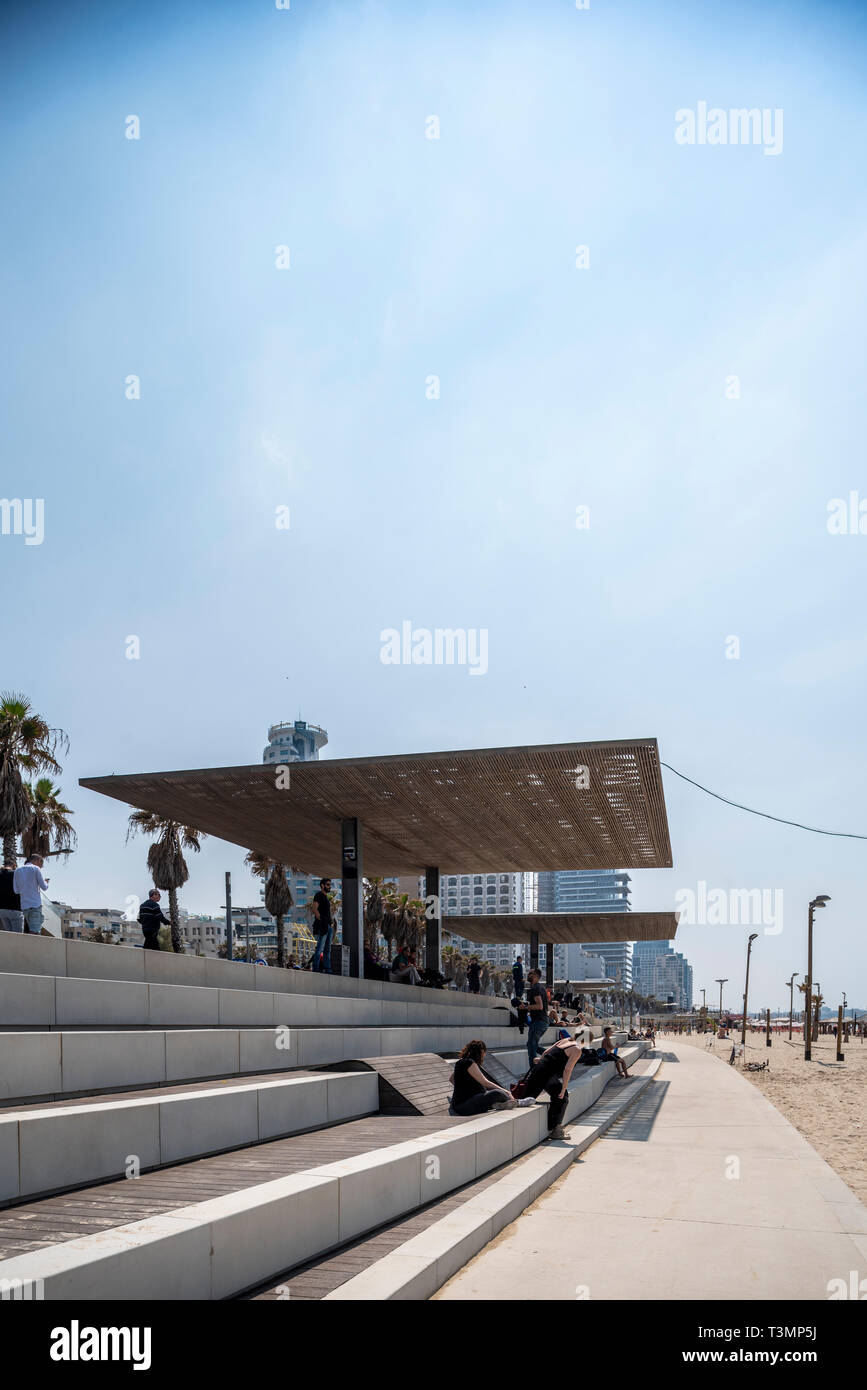 Israel, Tel Aviv-Yafo - 22 March 2019: The new Tayelet - Central Beach ...