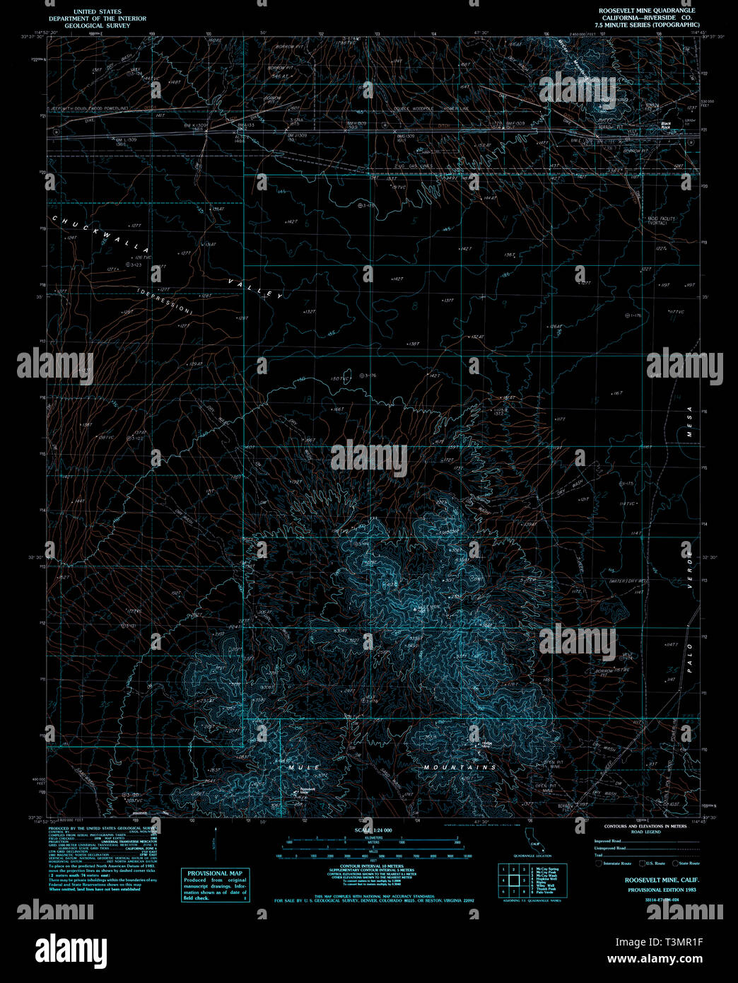 USGS TOPO Map California CA Roosevelt Mine 101927 1983 24000 Inverted ...