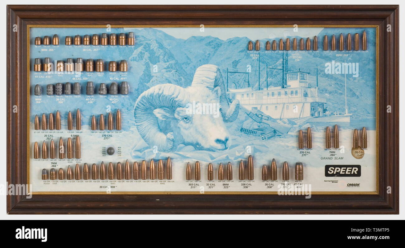 Small arms, ammunition, display, Speer bullets, USA, circa 1970 ...