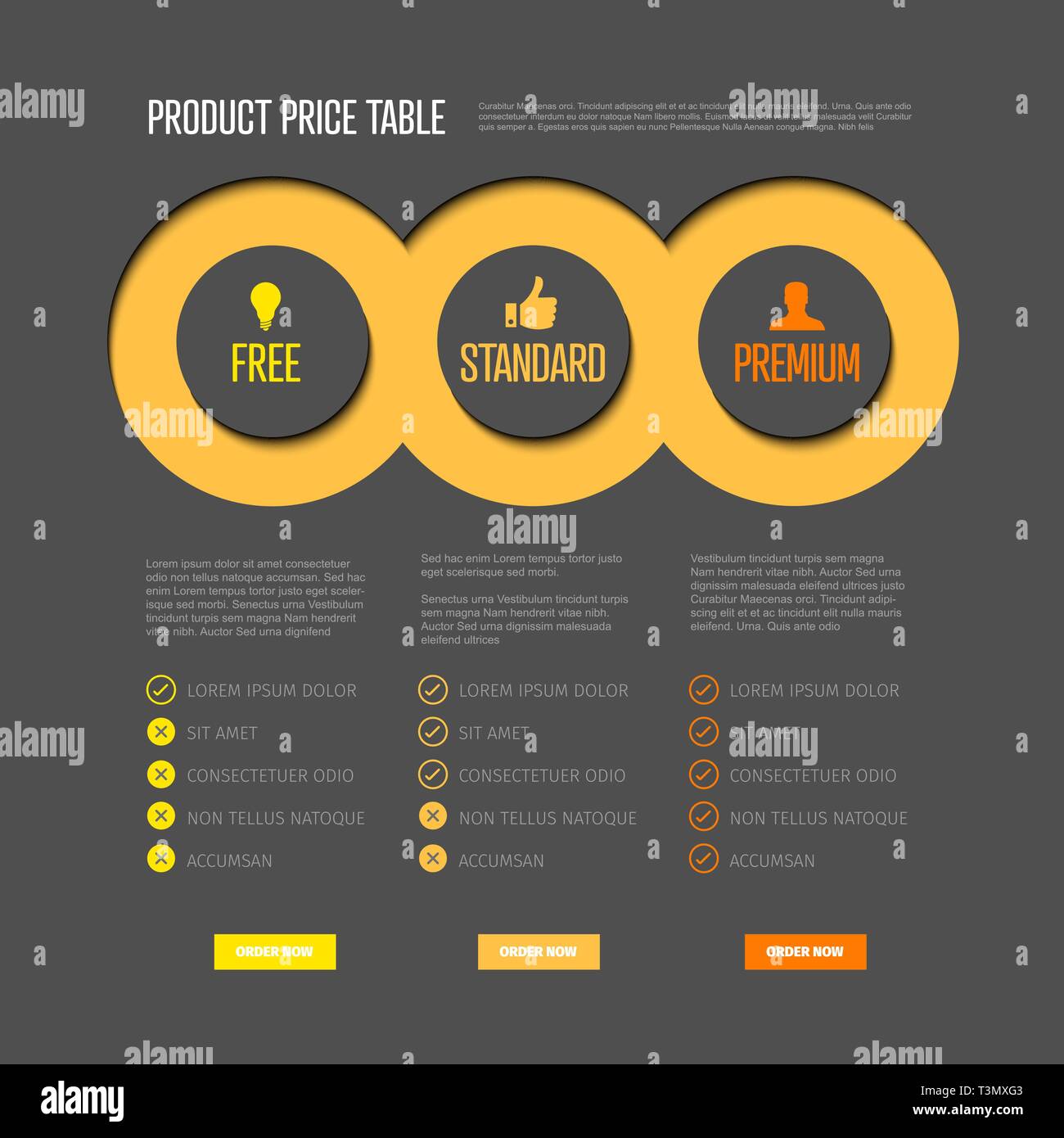 Product price table template with three options and modern yellow ...