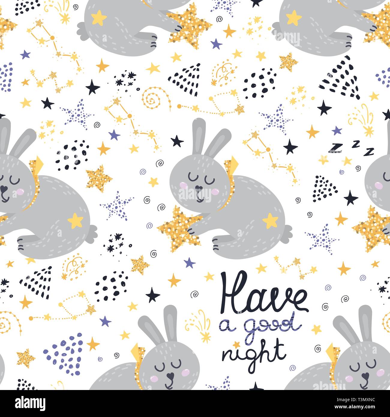 Seamless pattern with sleeping bunnies. Vector illustration for your ...