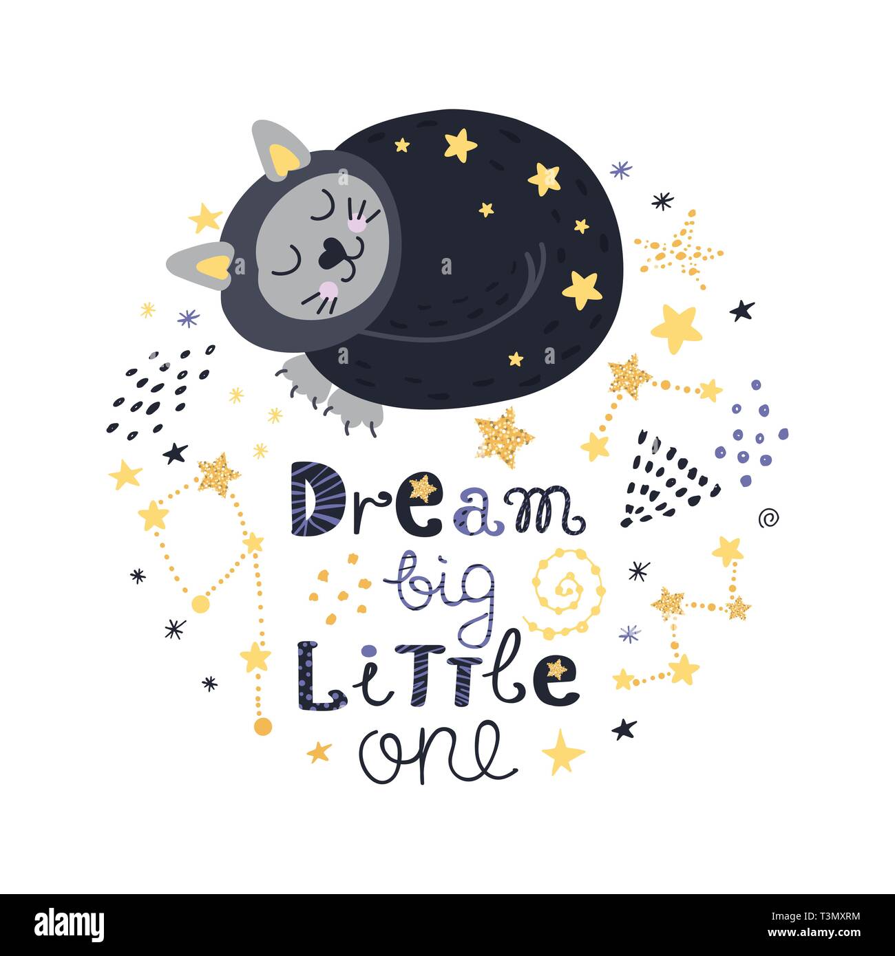 Poster with cat, stars and lettering. Vector illustration for your ...