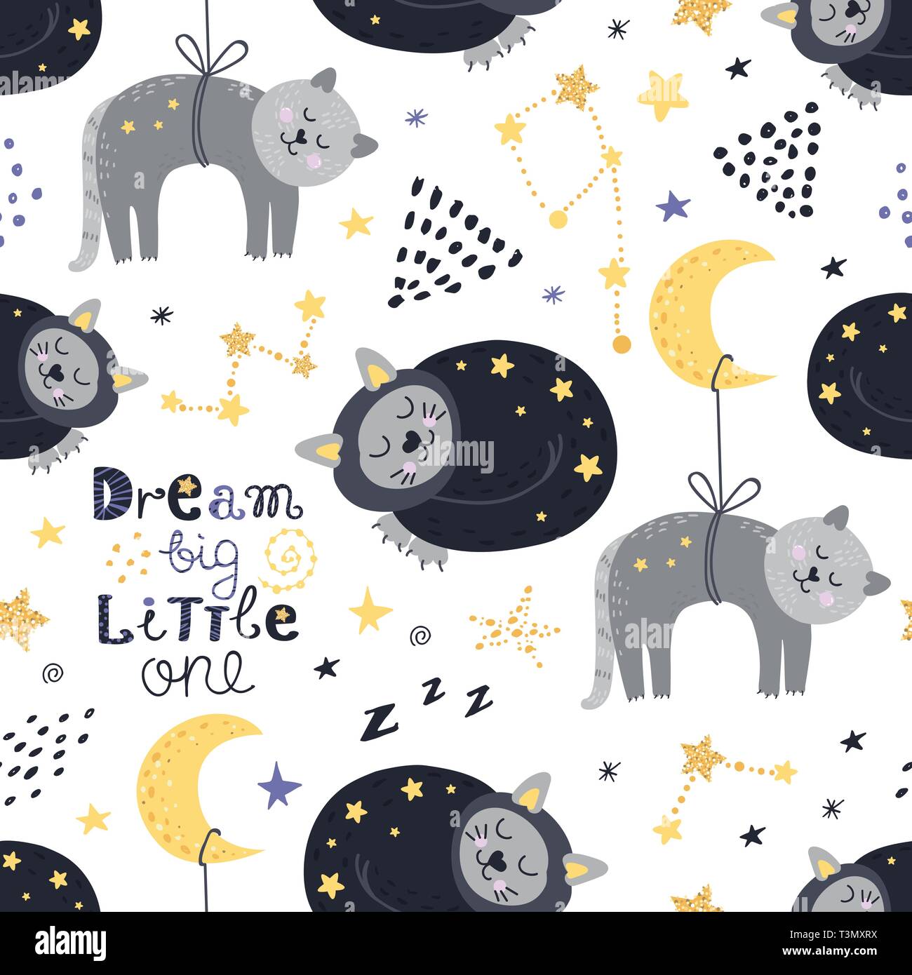 Seamless pattern with sleeping cats. Vector illustration for your ...
