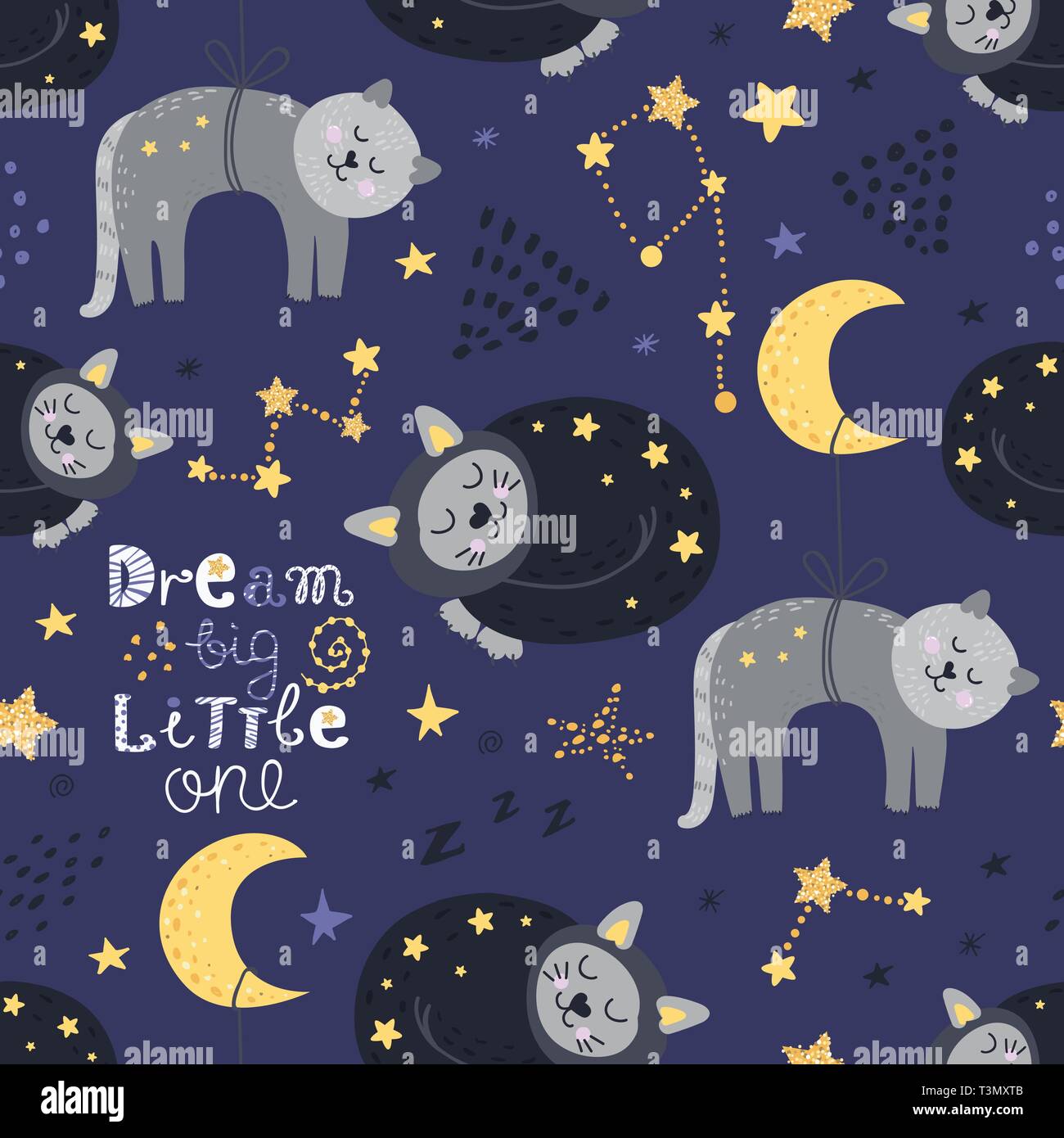Seamless pattern with sleeping cats. Vector illustration for your ...