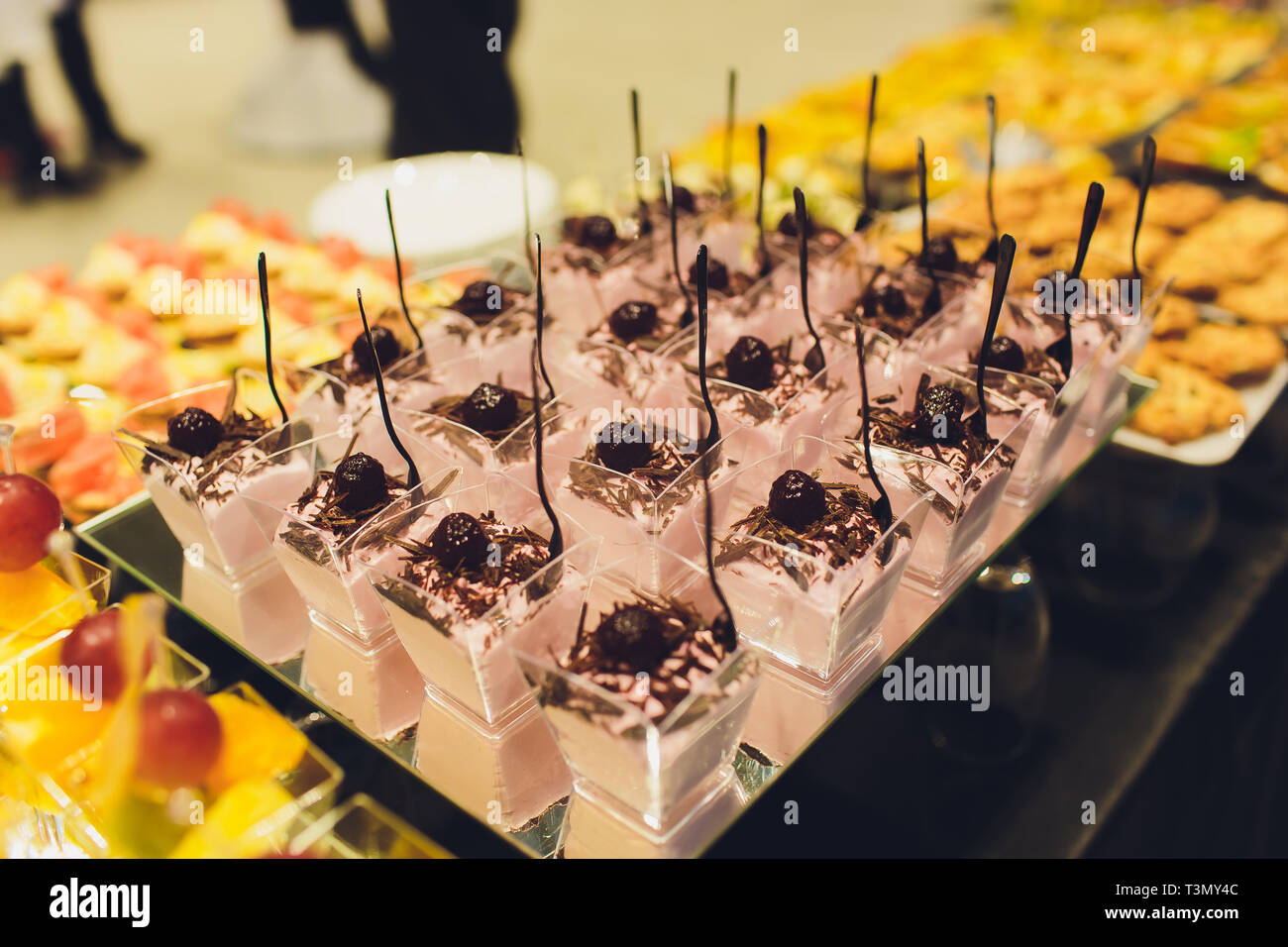 desserts with fruits, mousse, biscuits. Different types of sweet ...