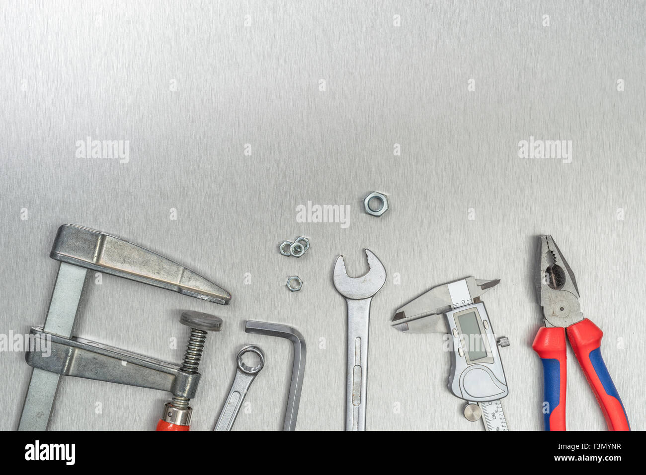 Tools on a metal background with copy space Stock Photo - Alamy