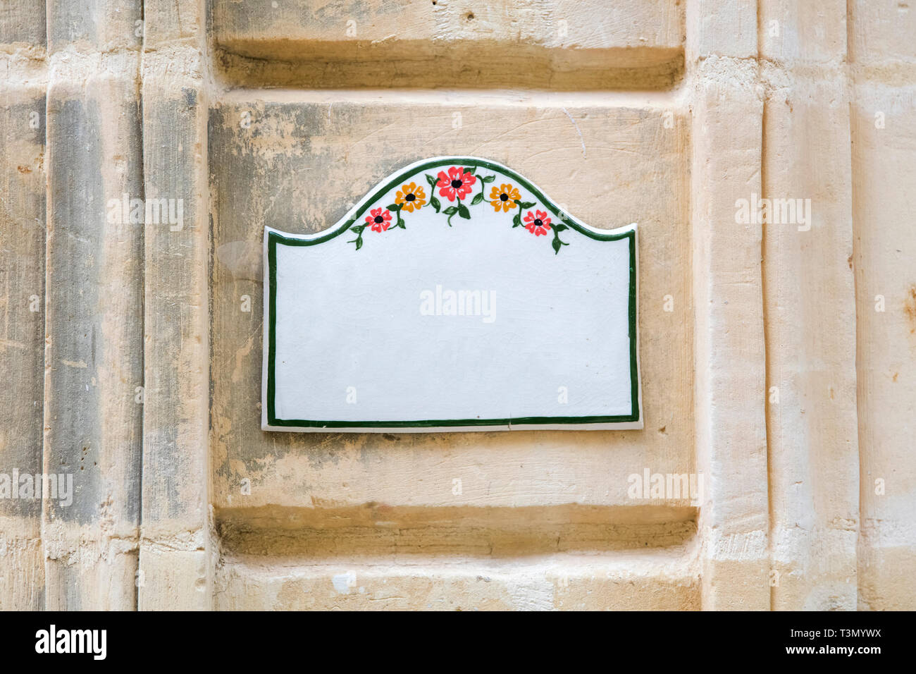 Traditional Maltese home sign board at Gozo, painted on ceramic tile ...