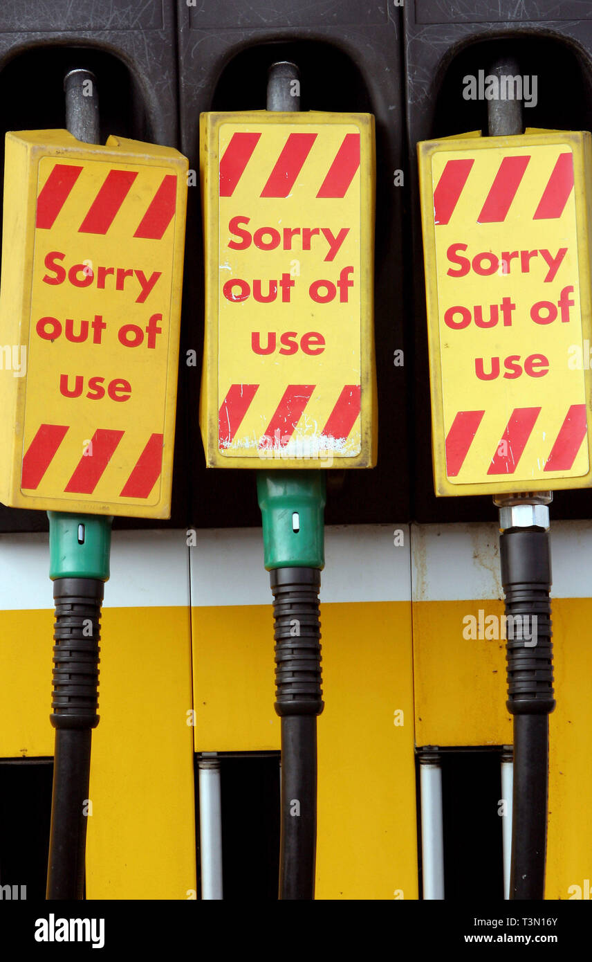 Empty Petrol pump on a petrol station forecourt before three days of ...