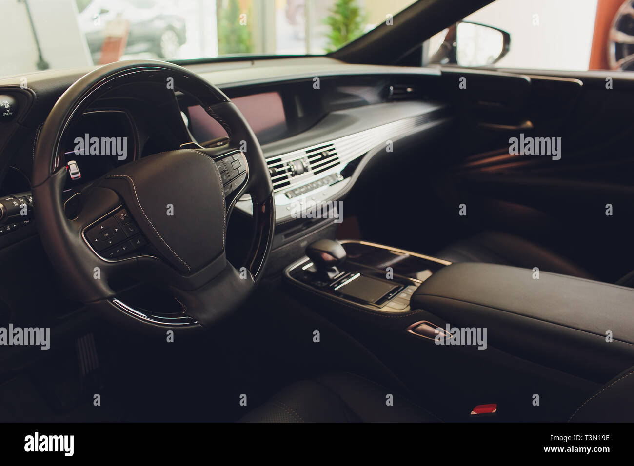 car interior. Modern car speedometer and illuminated dashboard ...