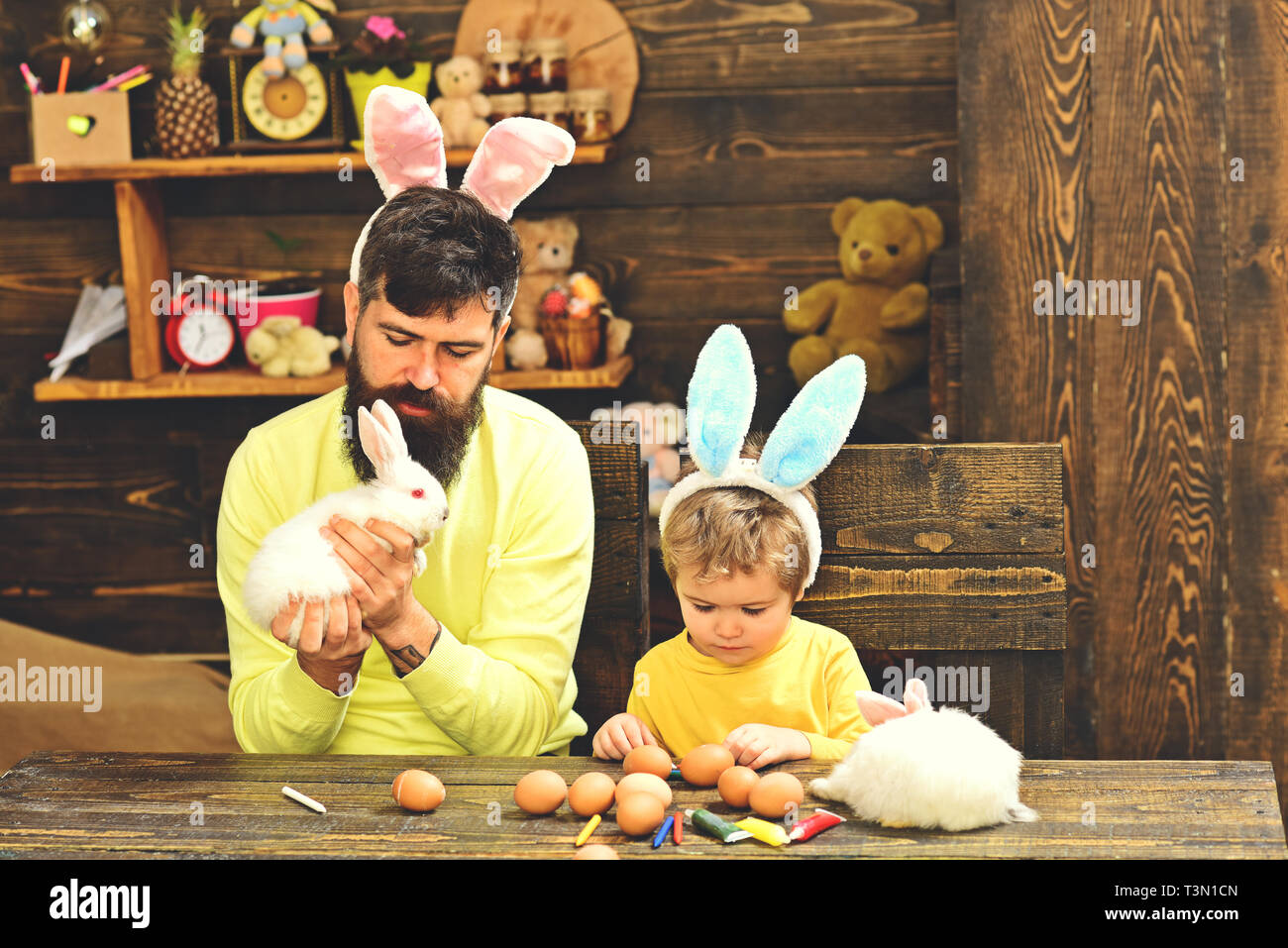 Happy easter Rabbit's family with bunny ears Stock Photo - Alamy