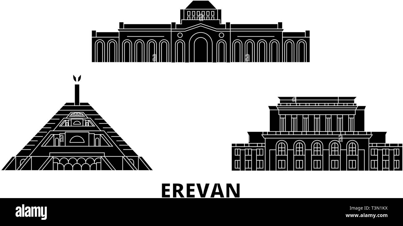 Armenia, Erevan flat travel skyline set. Armenia, Erevan black city ...