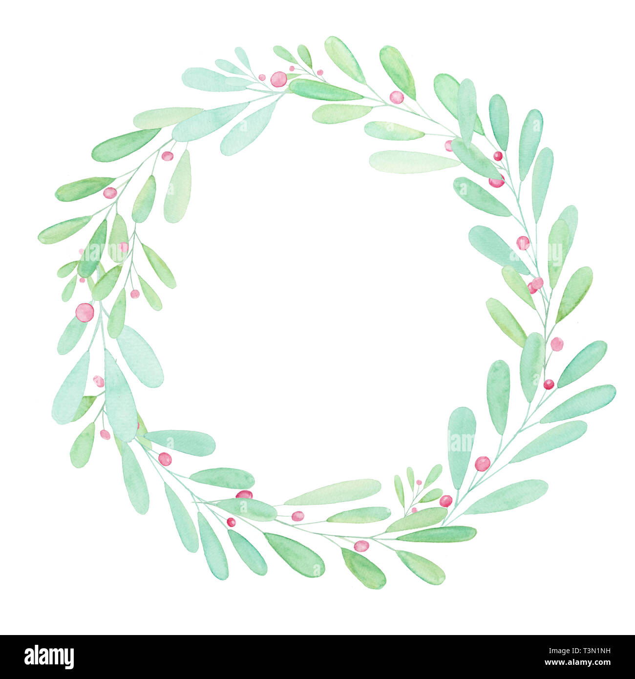 Wreath of green branches watercolor, hand drawn illustration Stock ...