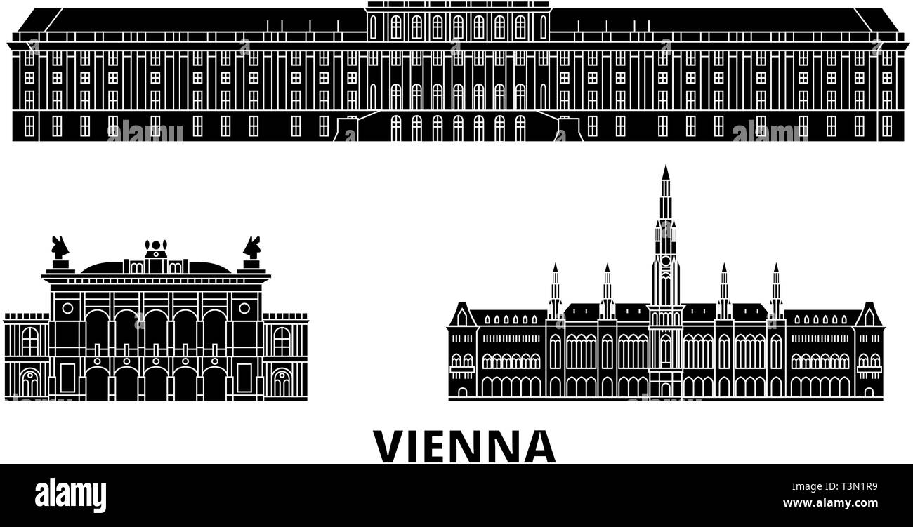 Austria, Vienna flat travel skyline set. Austria, Vienna black city ...