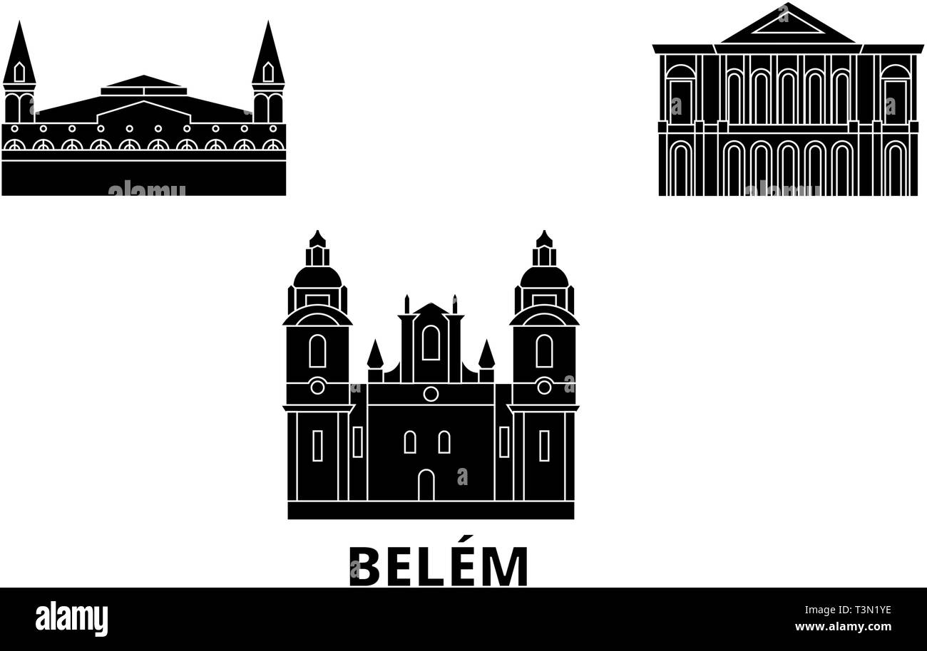 Brazil , Belem flat travel skyline set. Brazil , Belem black city ...