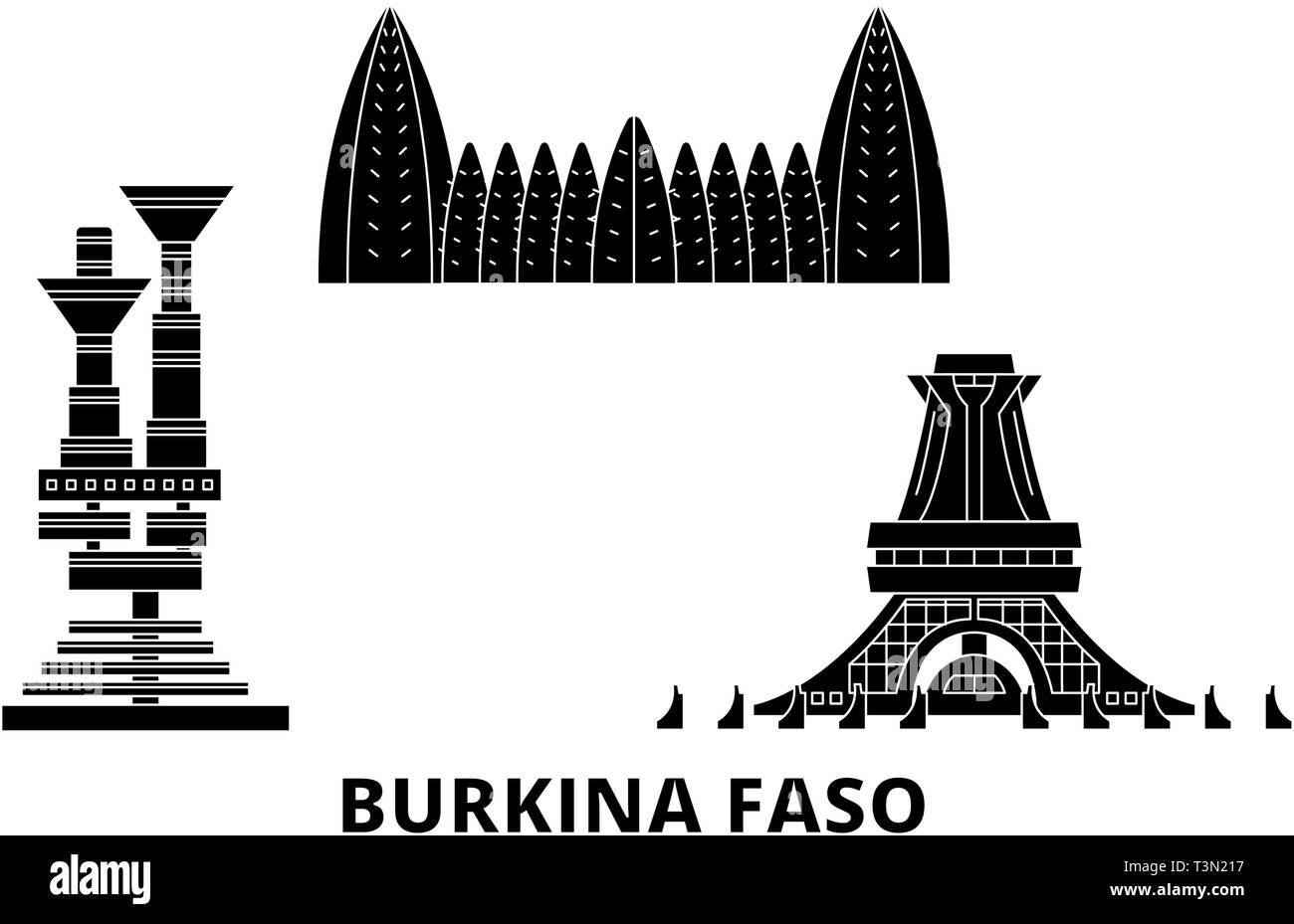 Burkina Faso flat travel skyline set. Burkina Faso black city vector ...